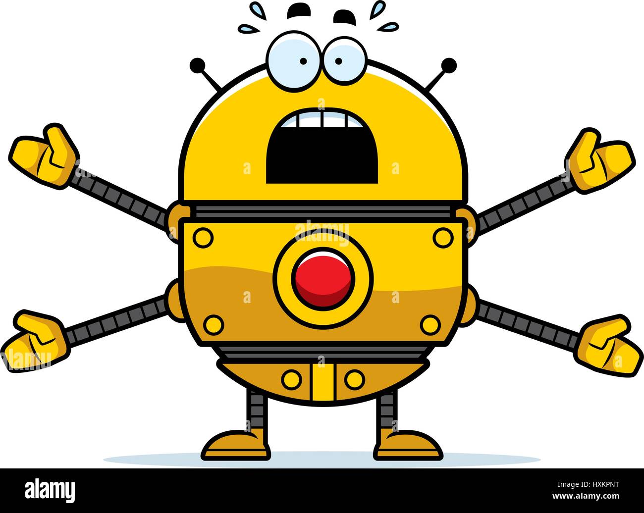 A cartoon illustration of a gold robot looking scared Stock Vector ...