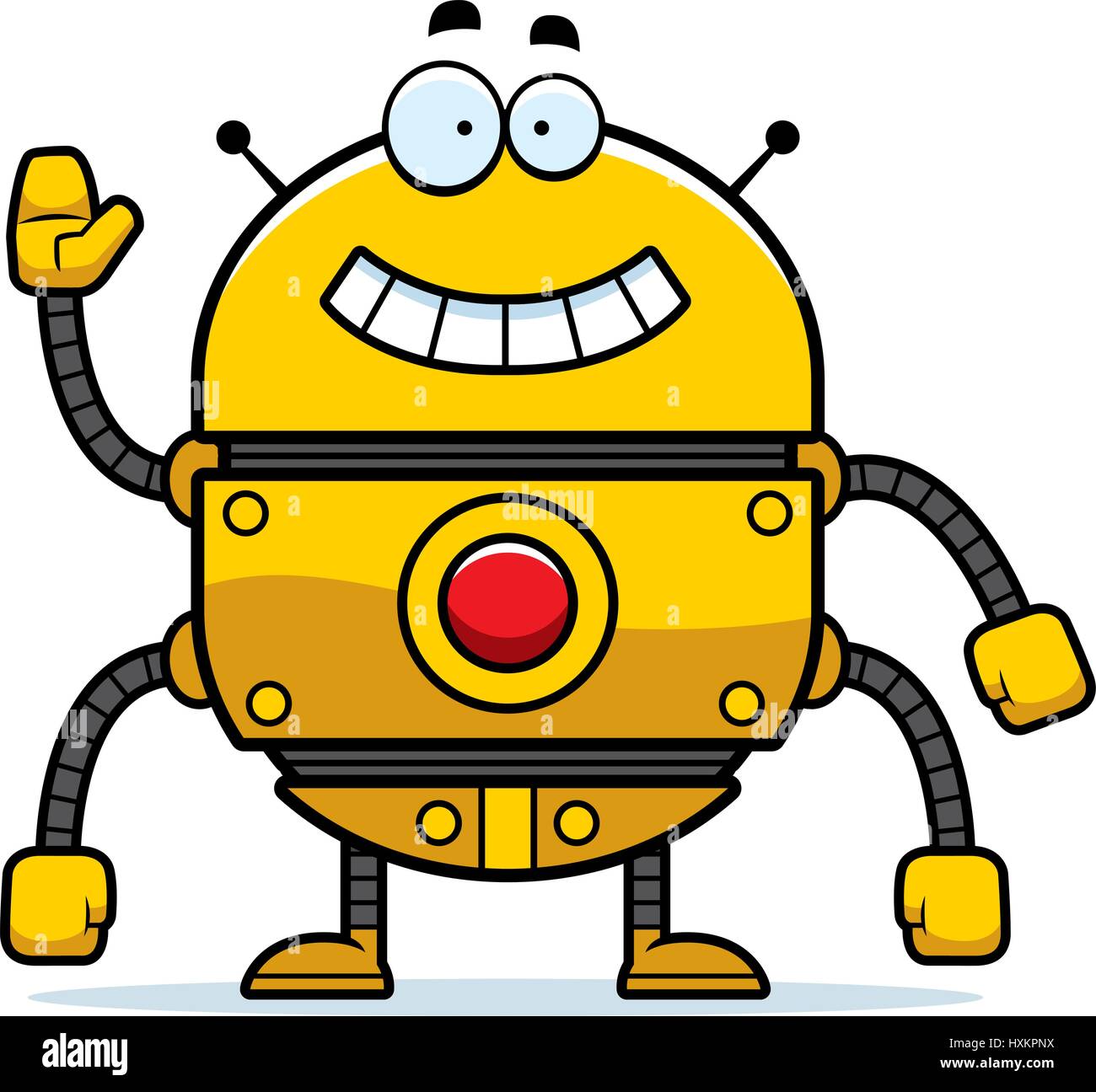 A cartoon illustration of a gold robot smiling and waving Stock Vector ...