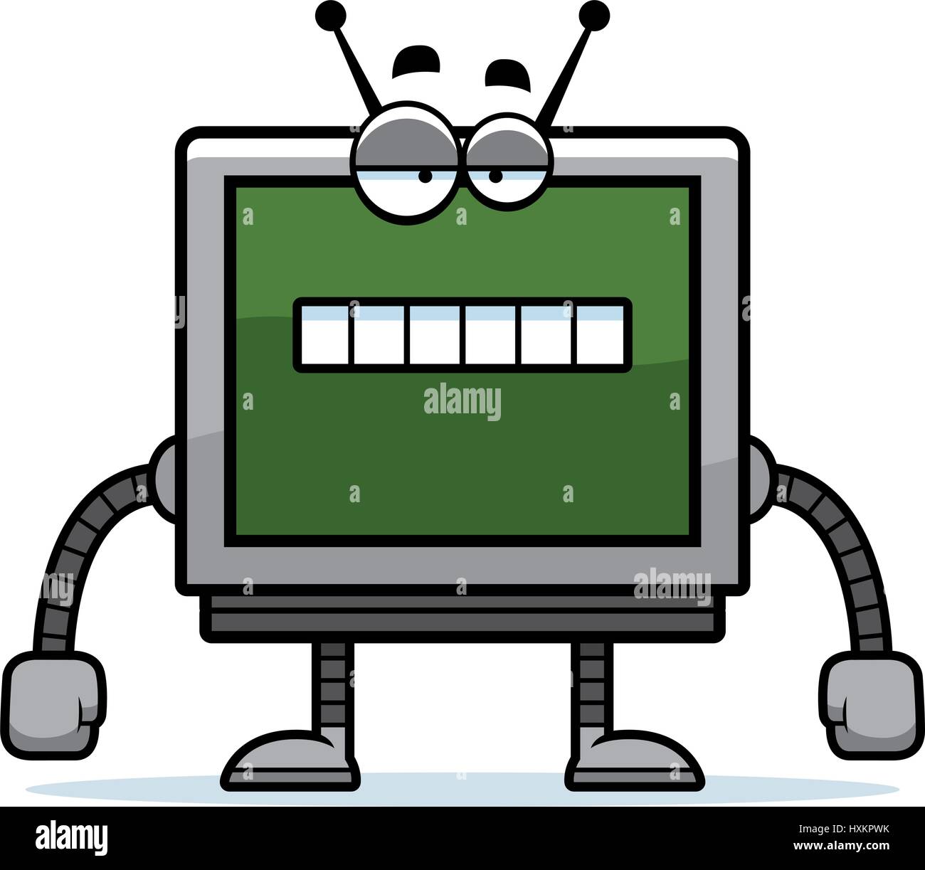 A cartoon illustration of a computer monitor robot with an unemotional ...