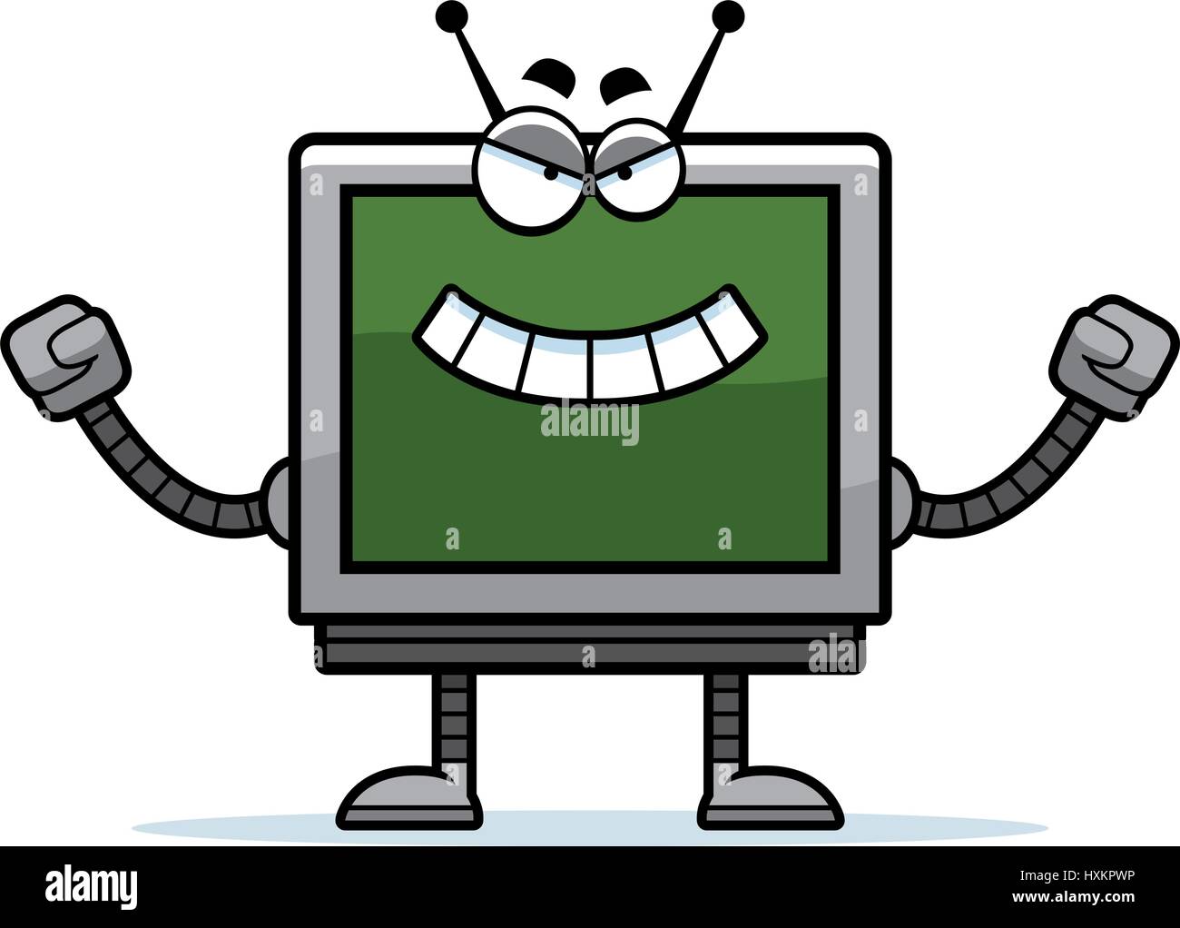 A cartoon illustration of an evil looking computer monitor robot Stock ...
