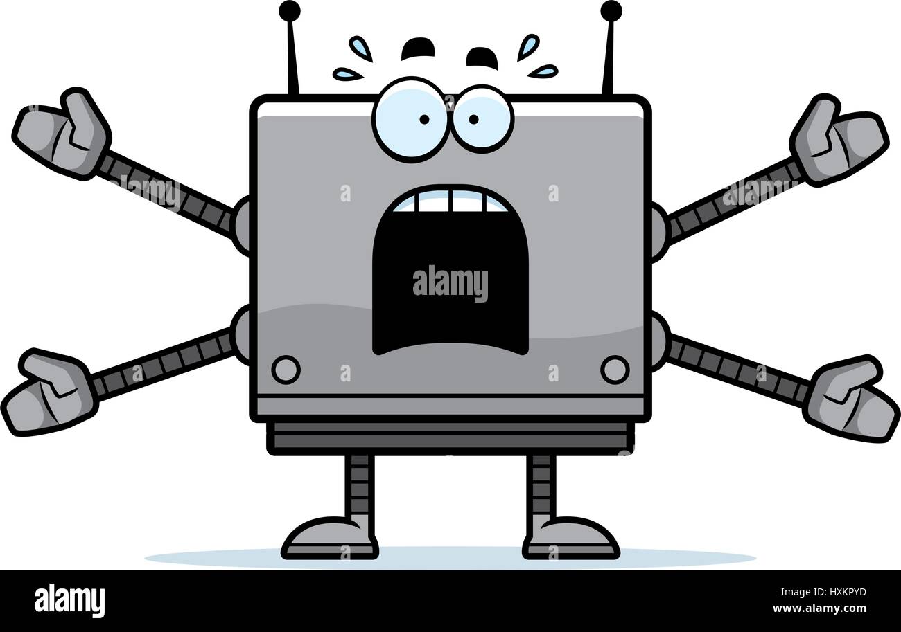 A cartoon illustration of a square robot looking scared Stock Vector ...