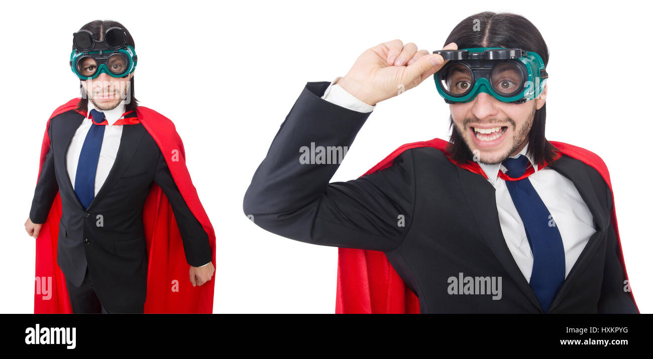 Man in red cover isolated on white Stock Photo - Alamy