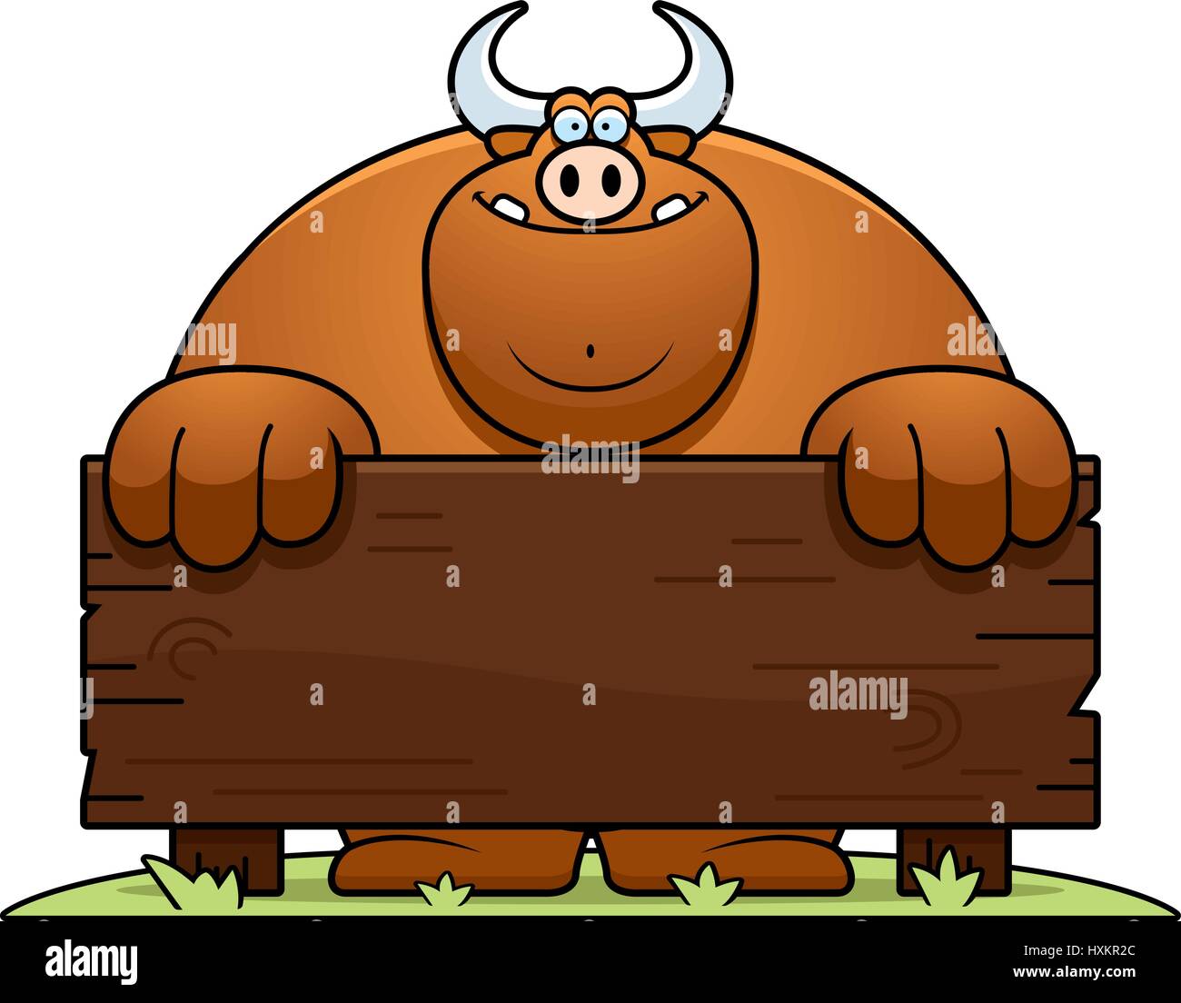 A cartoon illustration of a bull with a wooden sign Stock Vector Image ...