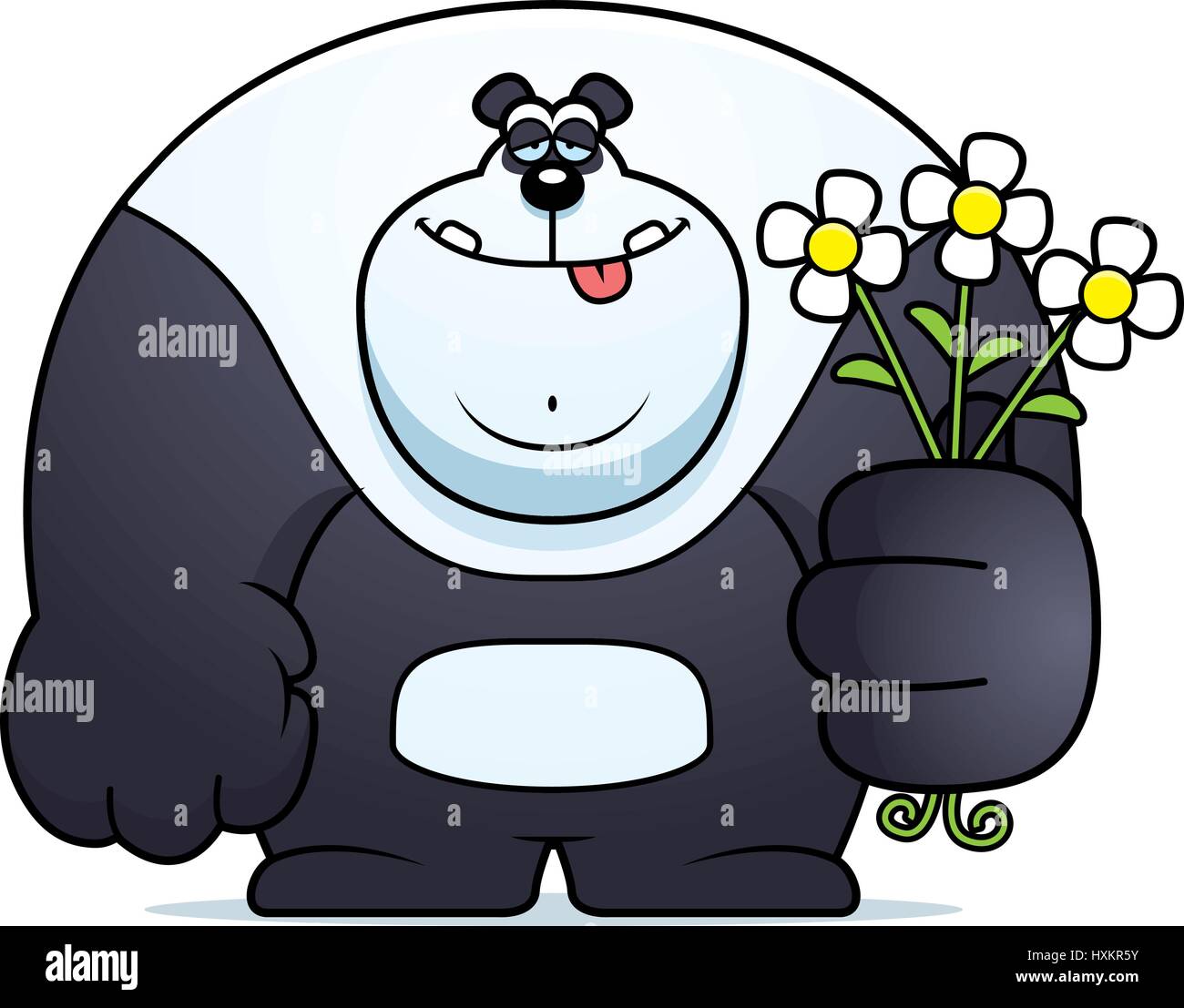 A cartoon illustration of a panda bear with flowers Stock Vector Image ...