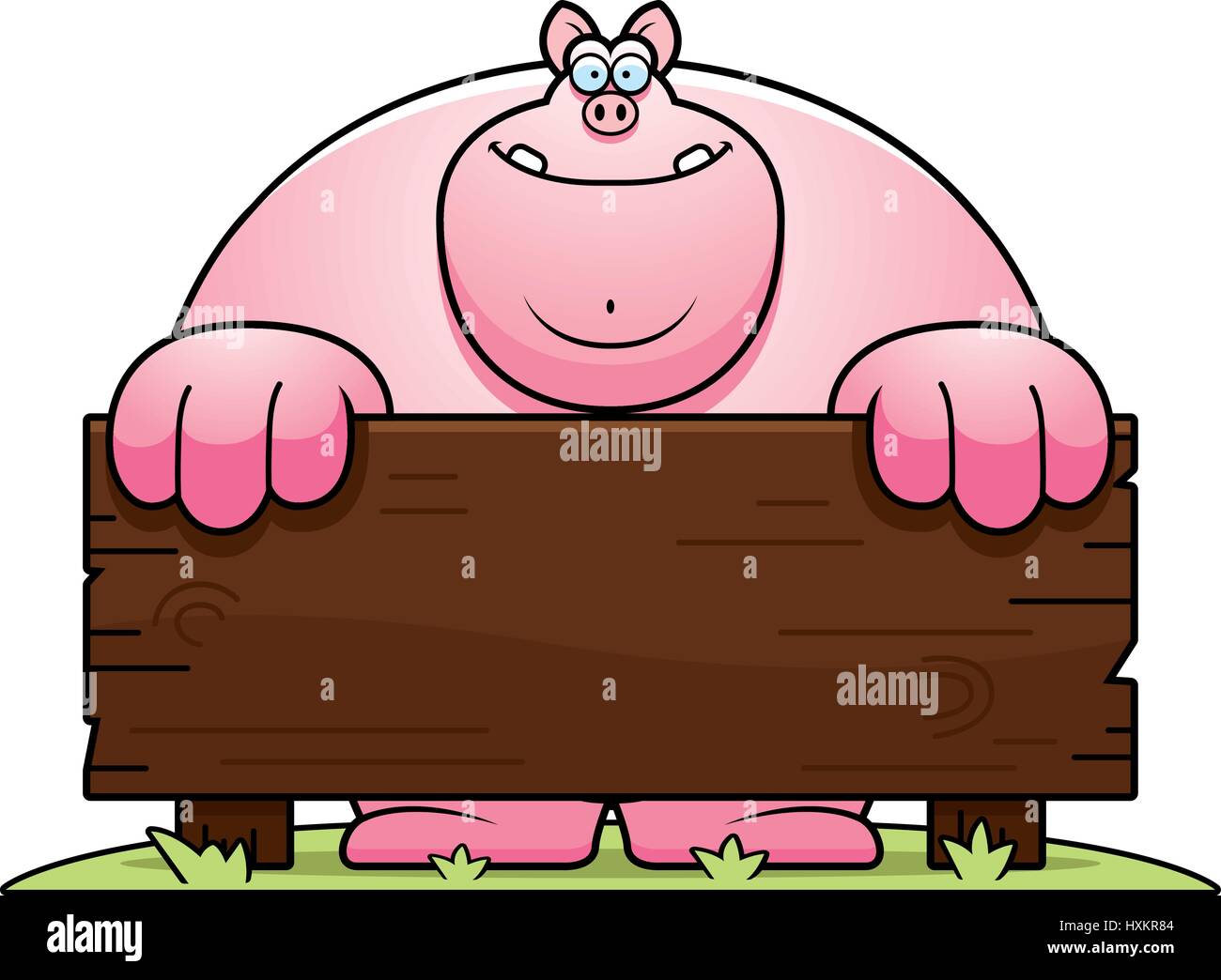 A cartoon illustration of a pig with a wooden sign Stock Vector Image ...