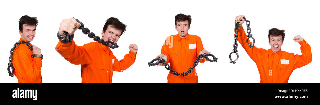 Young inmate with chains isolated on the white Stock Photo - Alamy