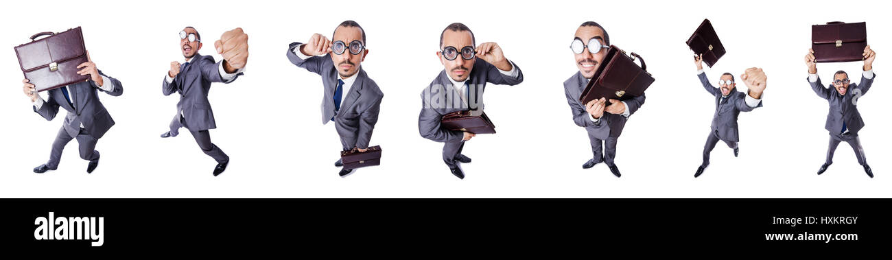 Funny nerd businessman isolated on white Stock Photo - Alamy