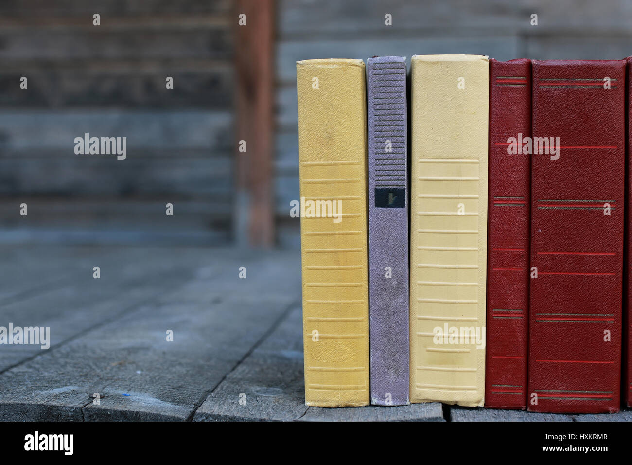 books standing on a table Stock Photo - Alamy