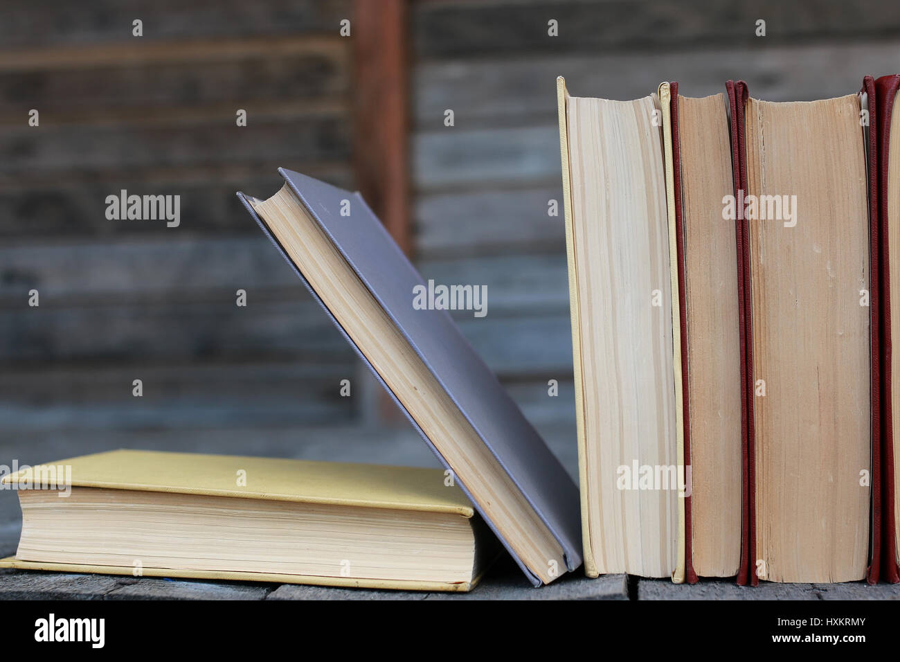 books standing on a table Stock Photo - Alamy
