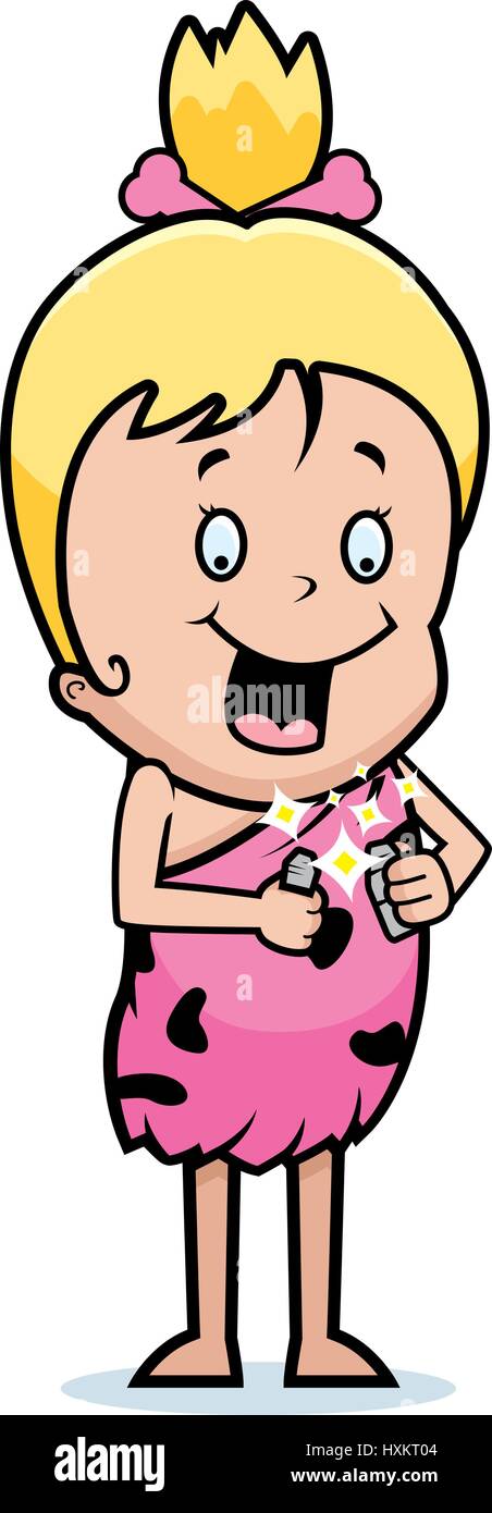 A cartoon illustration of a prehistoric little girl starting a fire ...
