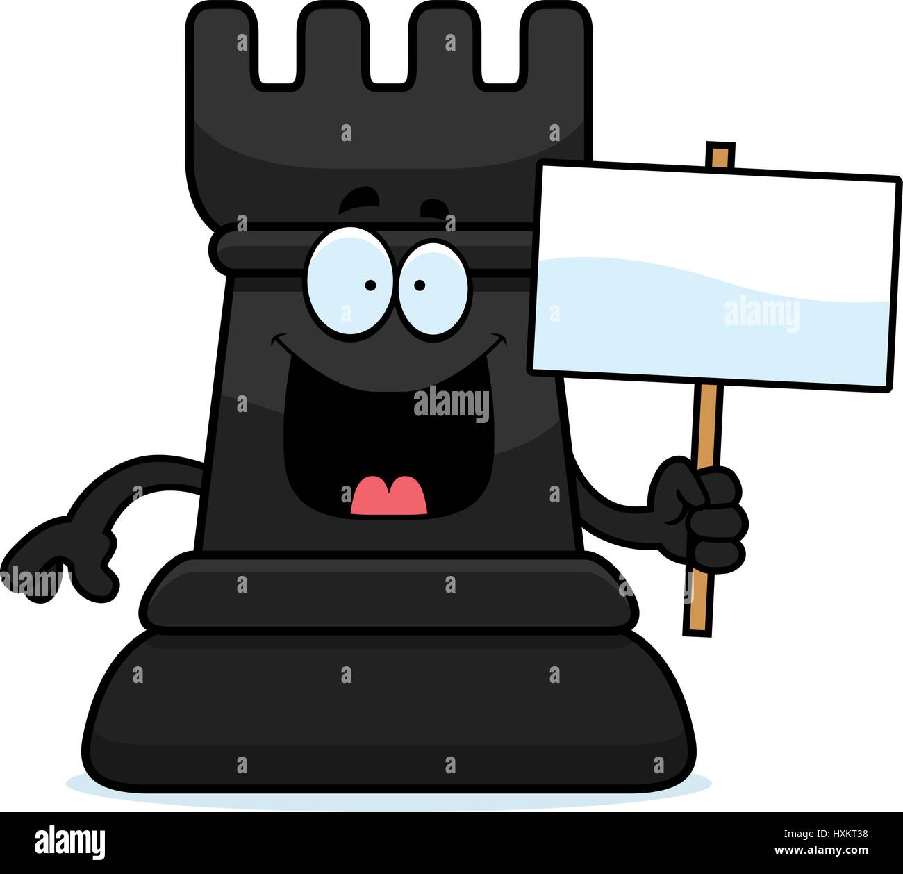 A cartoon illustration of a rook chess piece holding a sign Stock ...