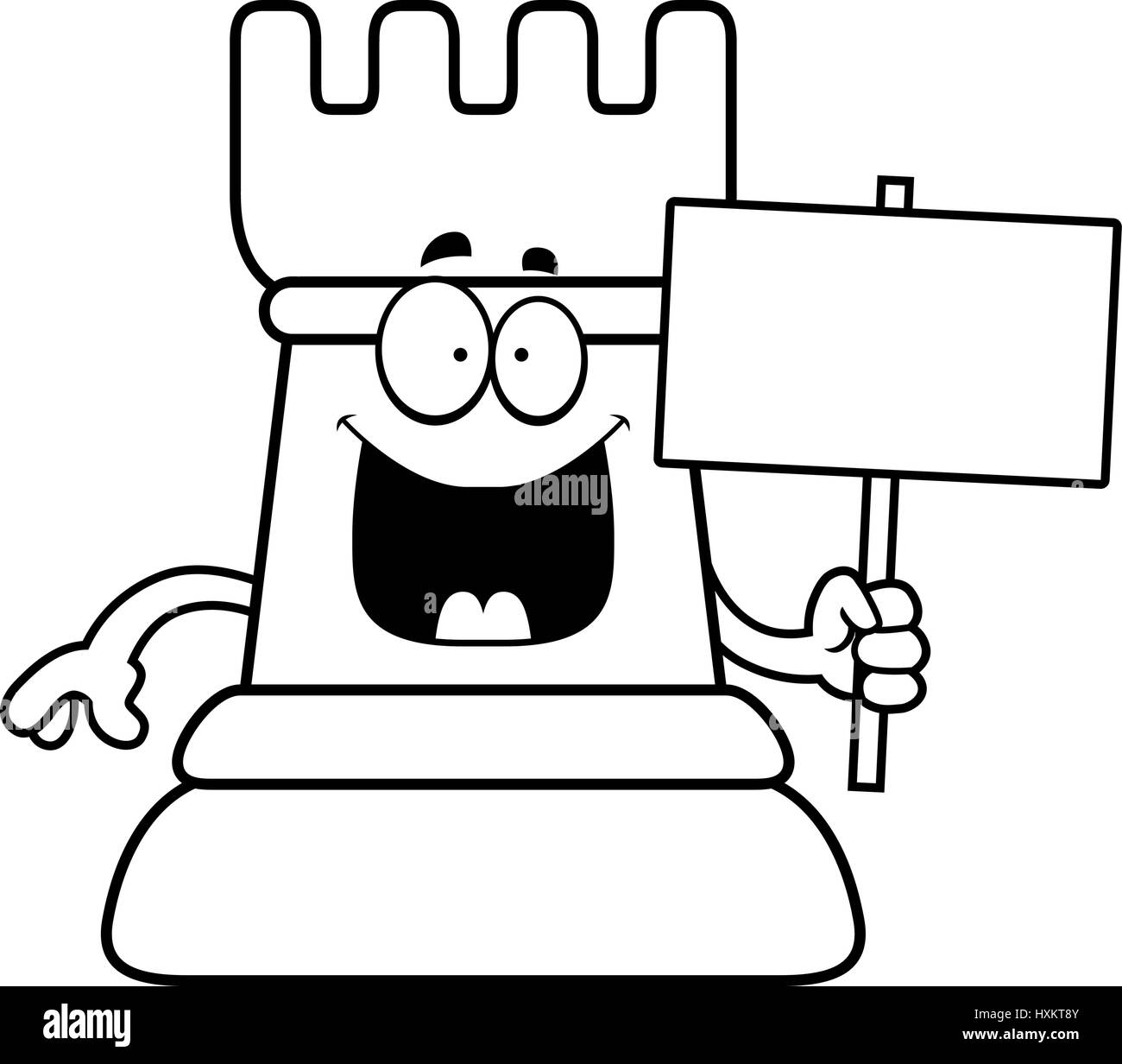 A cartoon illustration of a rook chess piece holding a sign Stock ...