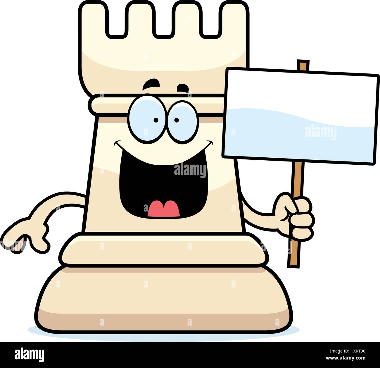 A cartoon illustration of a rook chess piece holding a sign Stock ...