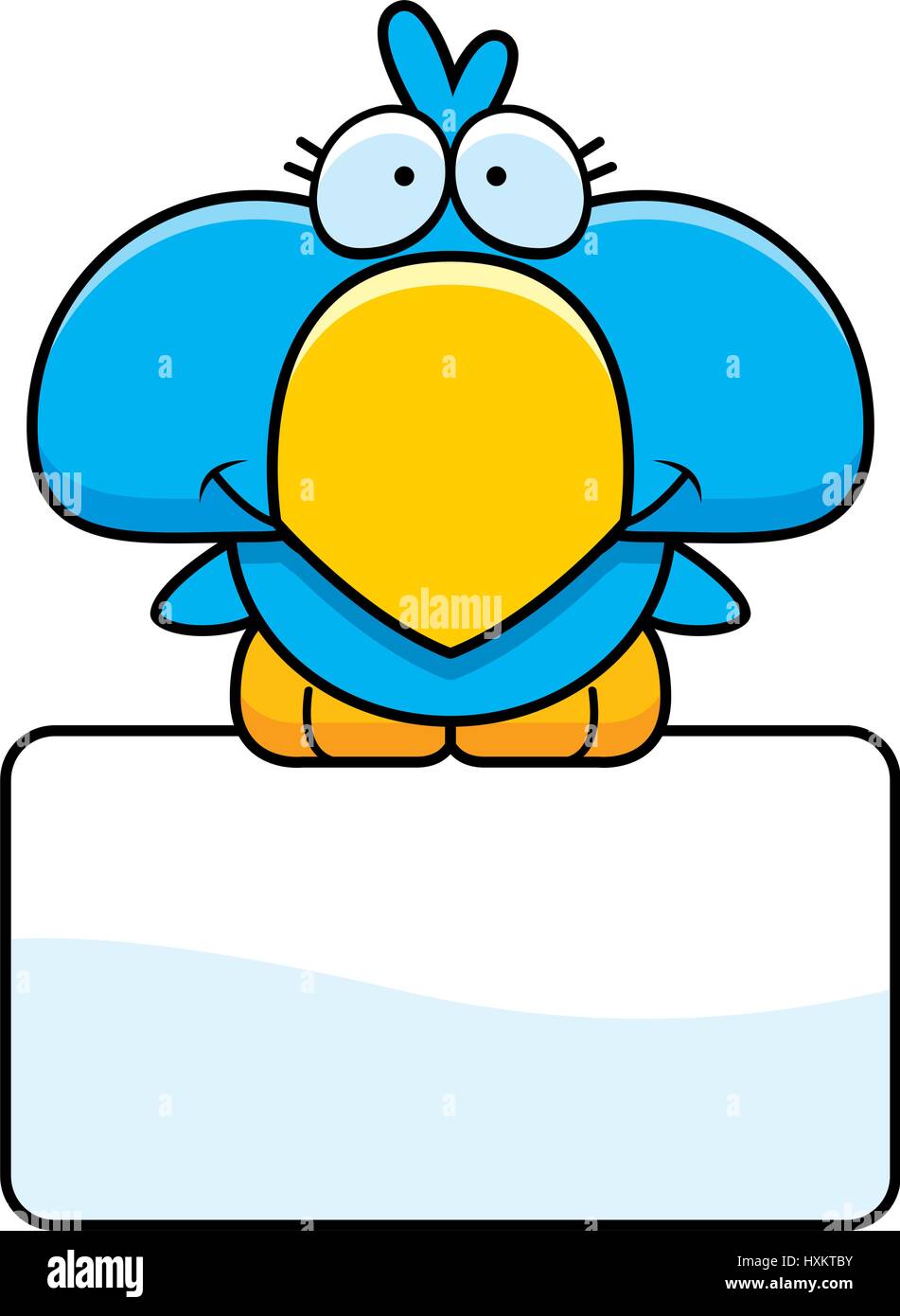 A cartoon illustration of a little blue bird with a white sign Stock ...