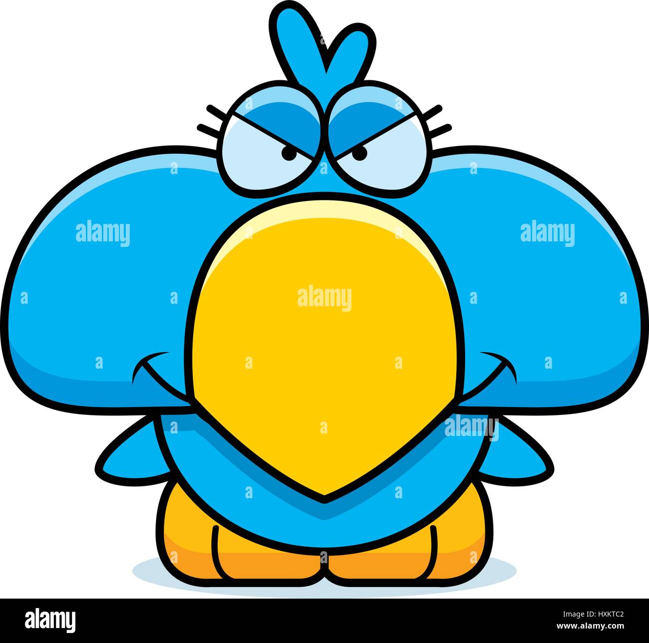 A cartoon illustration of a little blue bird with a devious expression ...