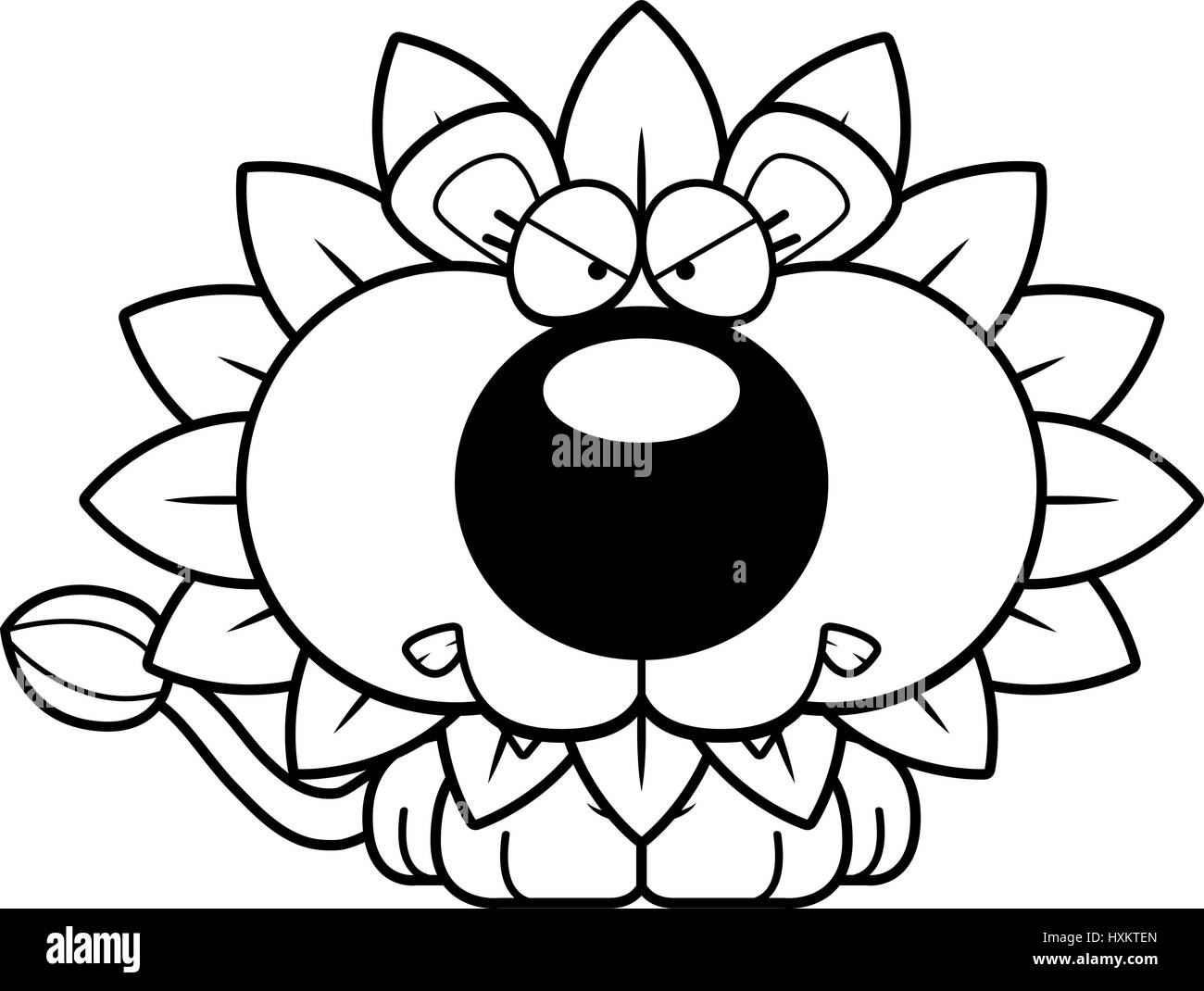 A cartoon illustration of a dandelion lion with an angry expression ...