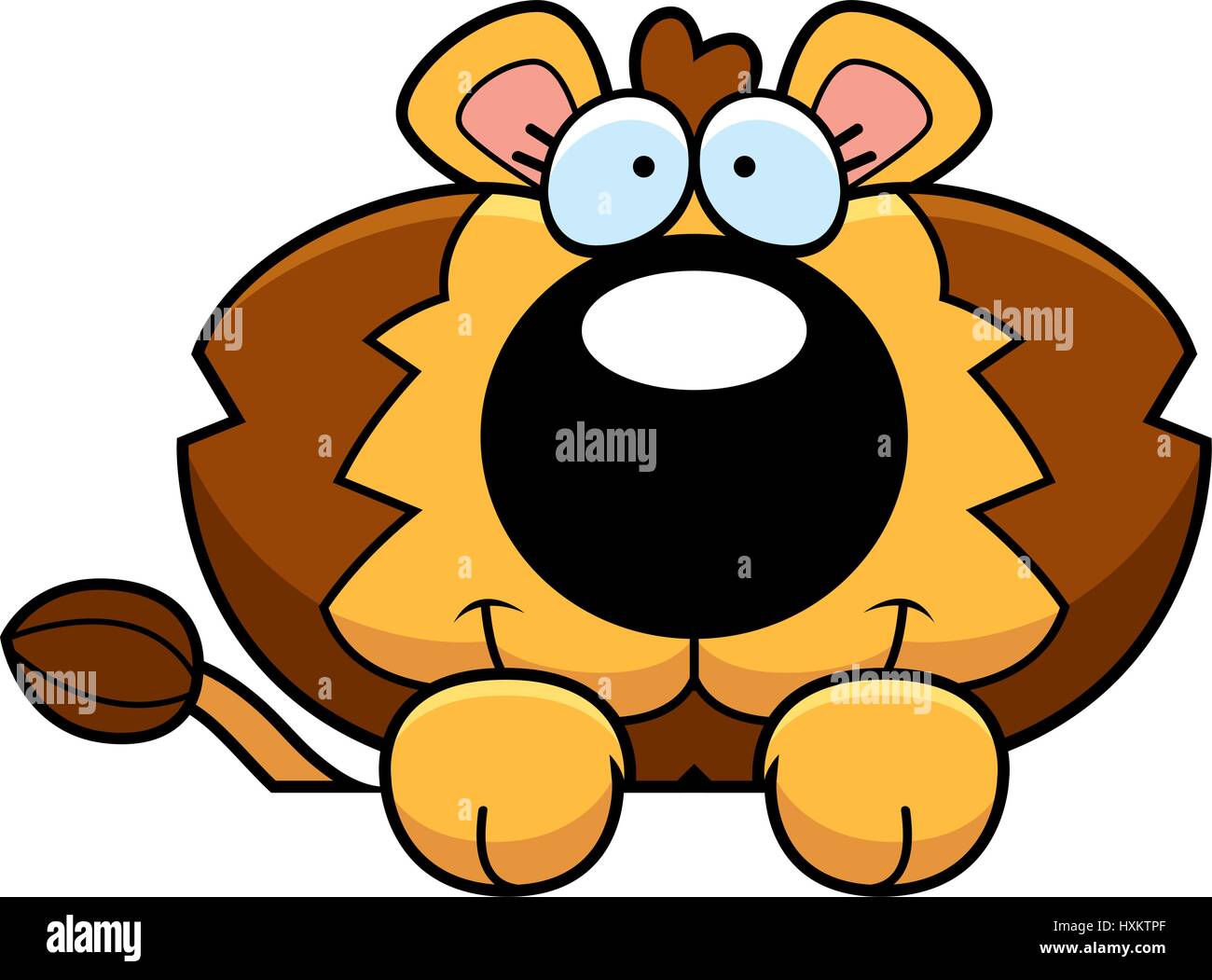 A cartoon illustration of a lion cub peeking over an object Stock ...