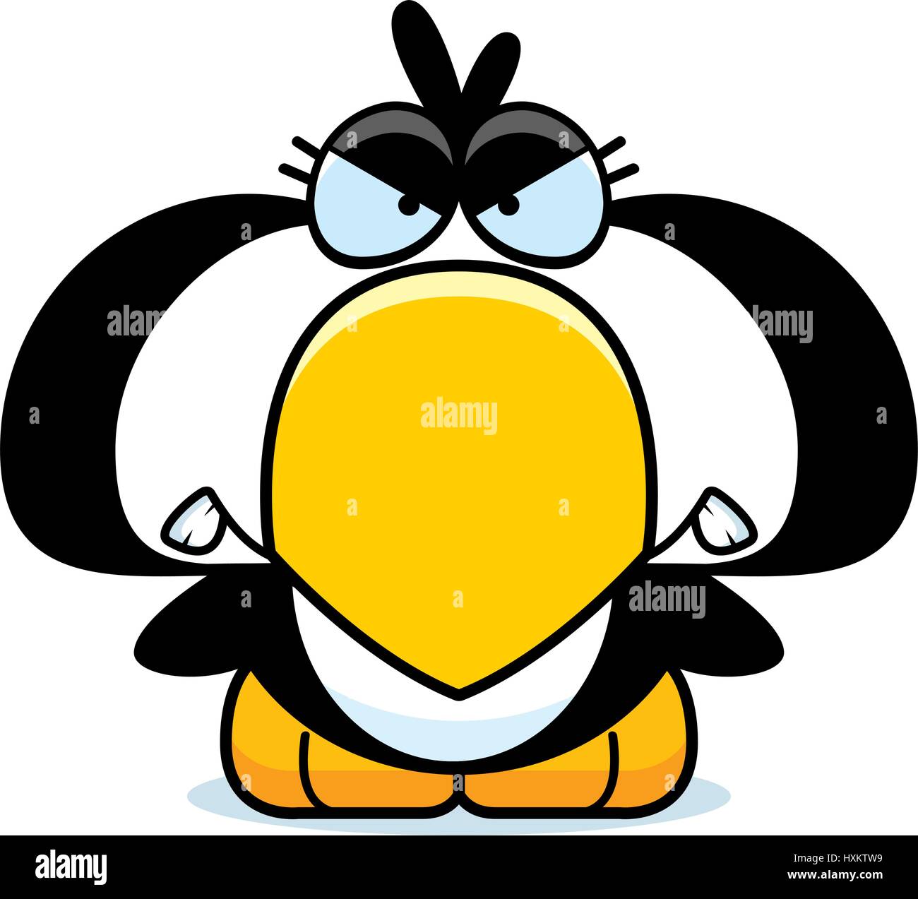 A cartoon illustration of a little penguin with an angry expression ...