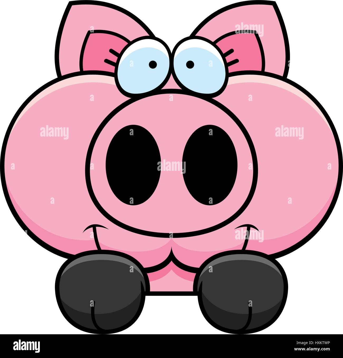 A cartoon illustration of a little pig peeking over an object Stock ...