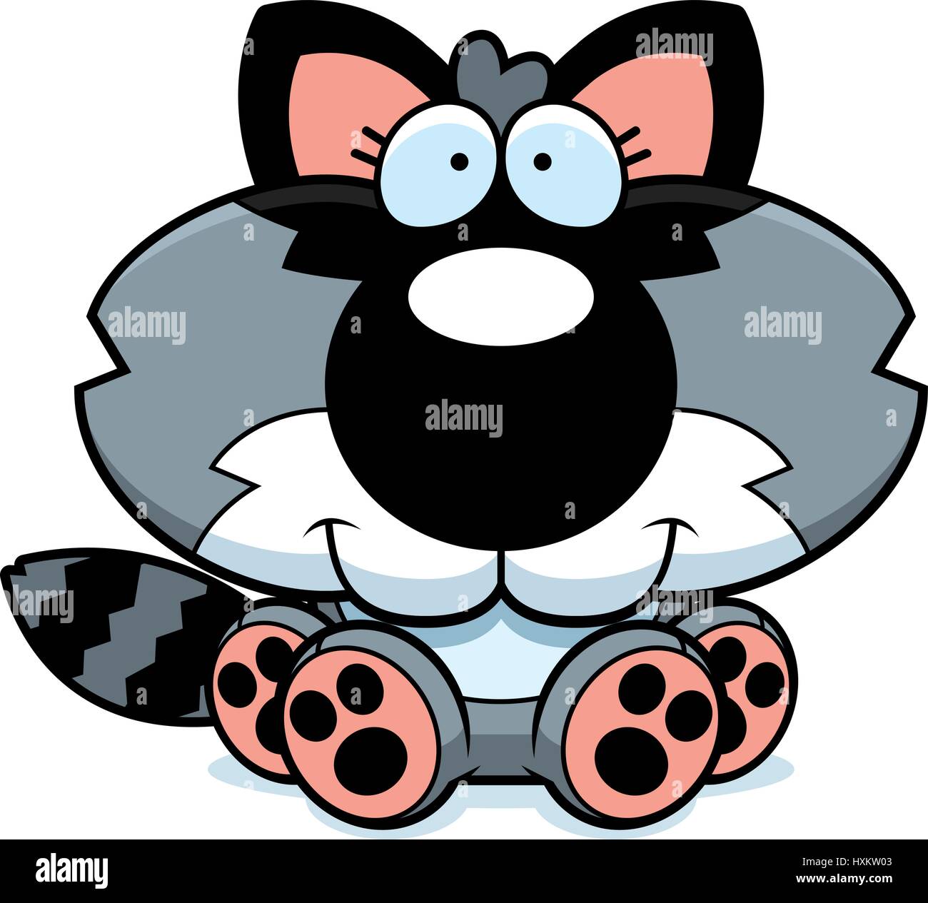 A cartoon illustration of a baby raccoon sitting and smiling Stock ...