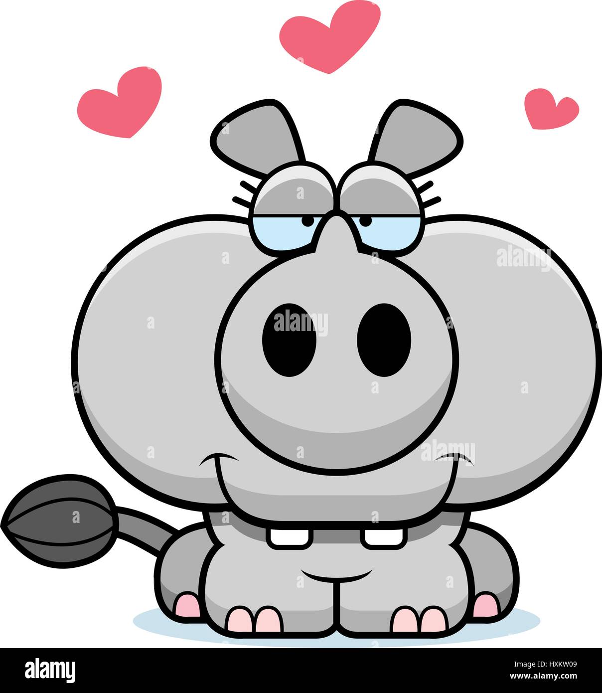 A cartoon illustration of a little rhinoceros with an in love ...