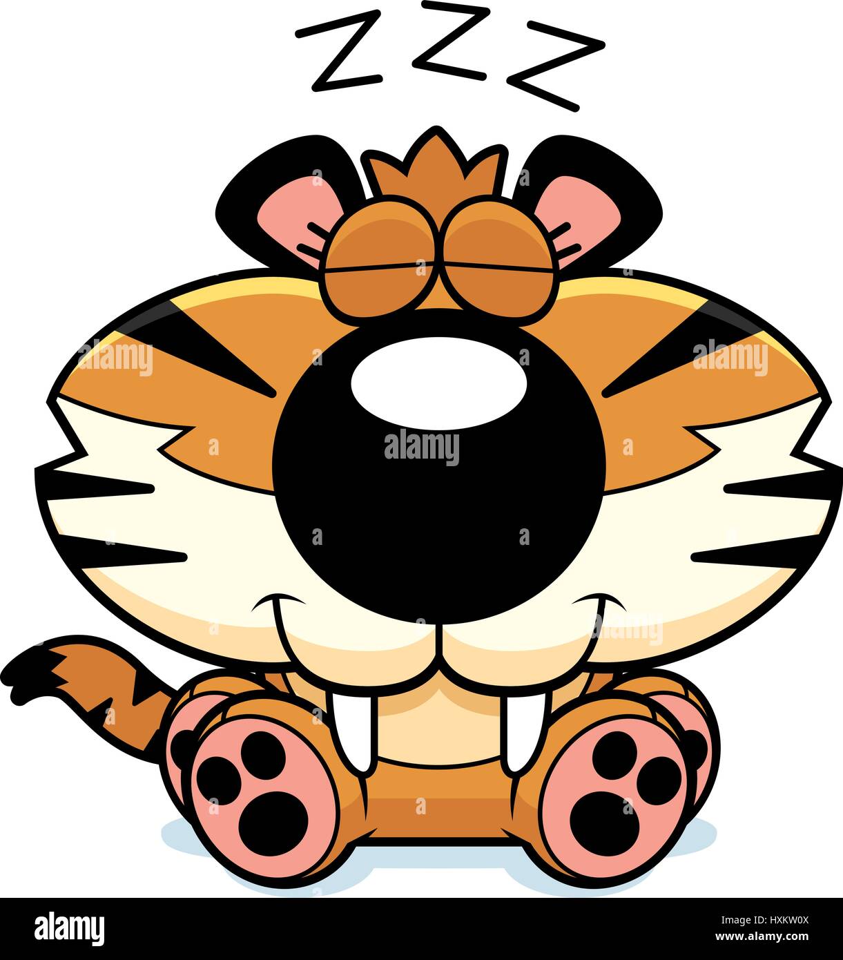 A cartoon illustration of a saber-toothed tiger cub taking a nap Stock ...