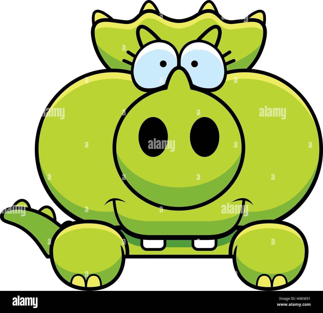 A cartoon illustration of a little Triceratops dinosaur peeking over an ...
