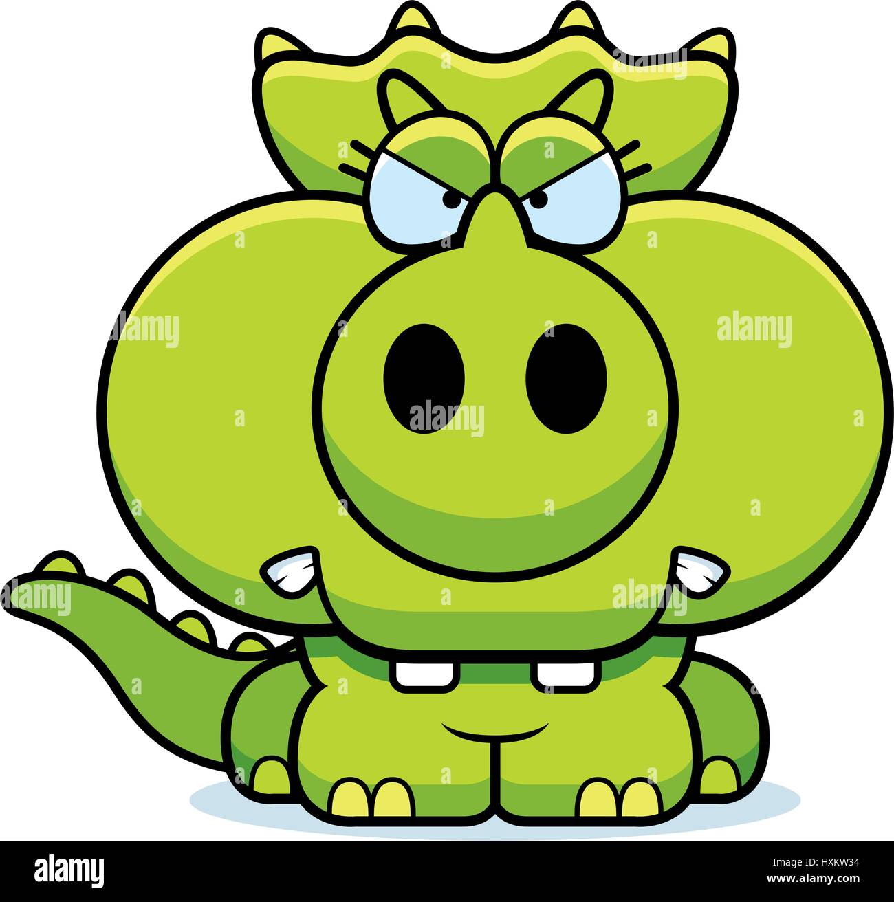 A cartoon illustration of a little Triceratops dinosaur with an angry ...