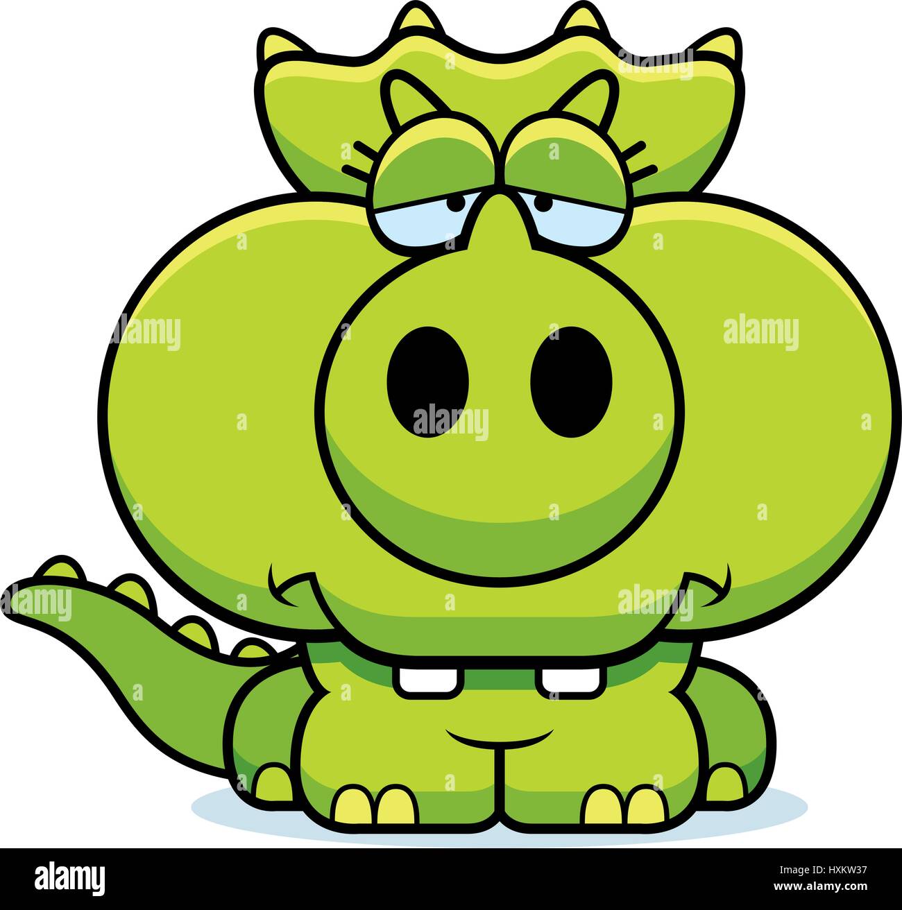 A cartoon illustration of a little Triceratops dinosaur with a sad ...