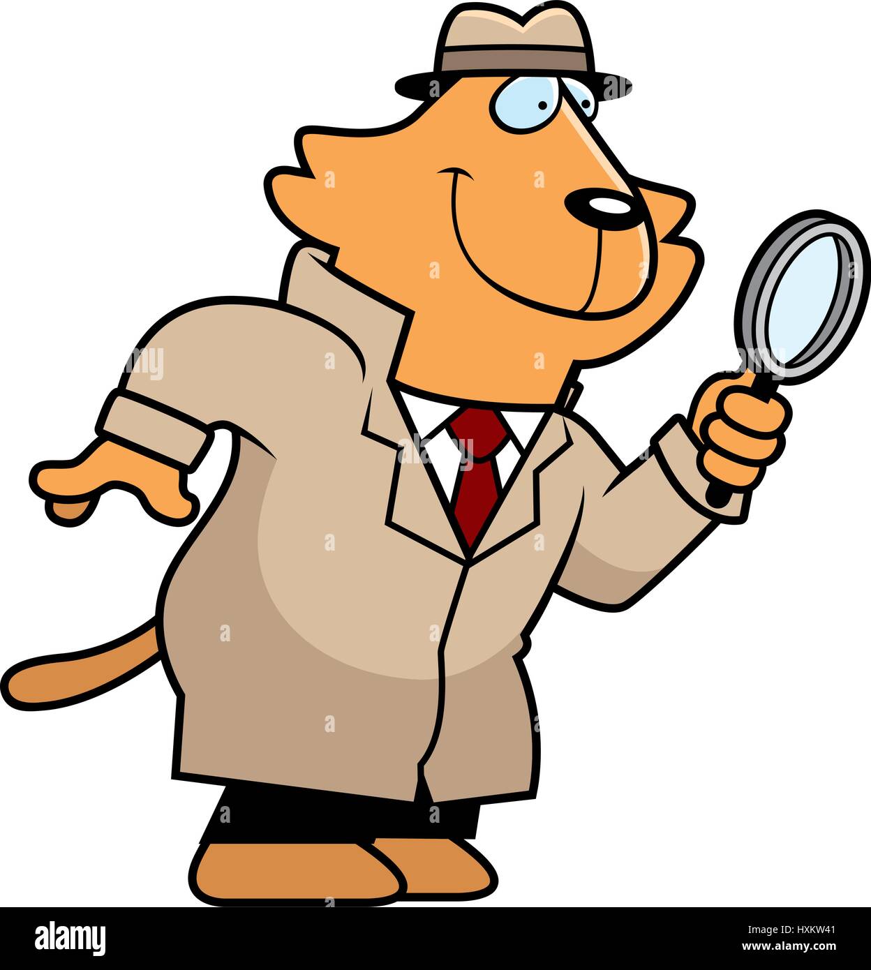 A cartoon illustration of a cat detective with a magnifying glass Stock ...