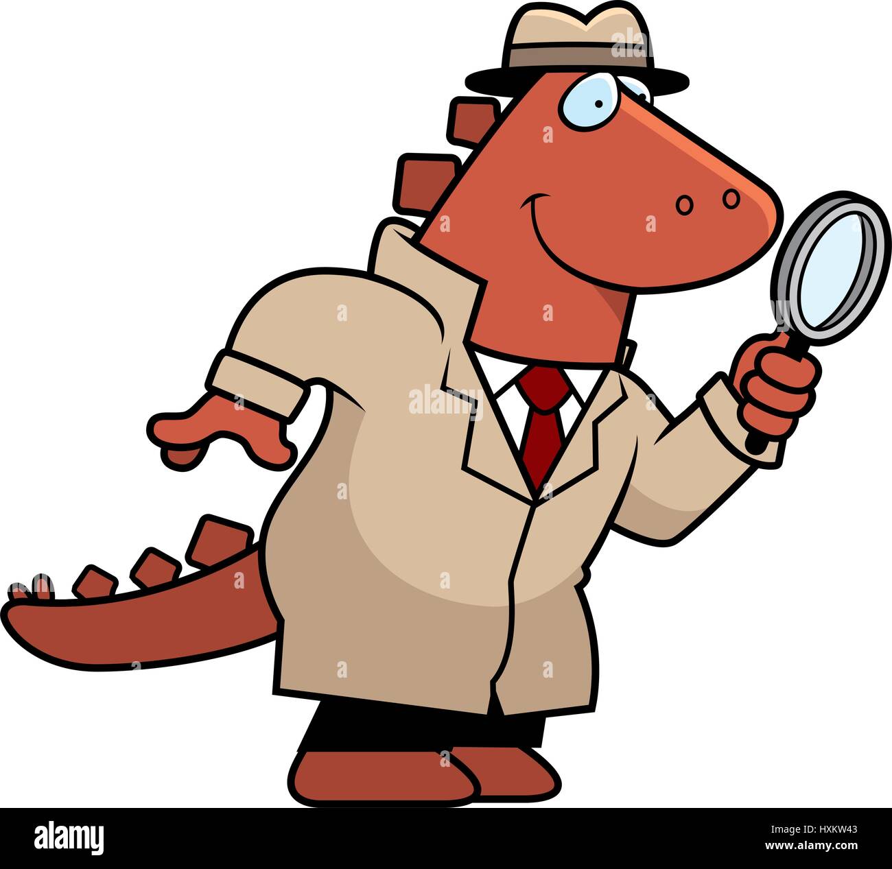 A cartoon illustration of a dinosaur detective with a magnifying glass ...