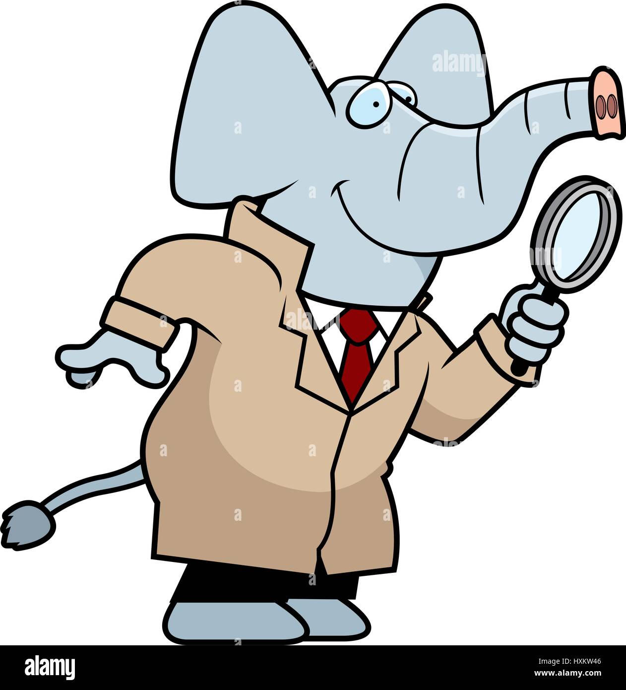 Cartoon illustration elephant detective magnifying hi-res stock ...