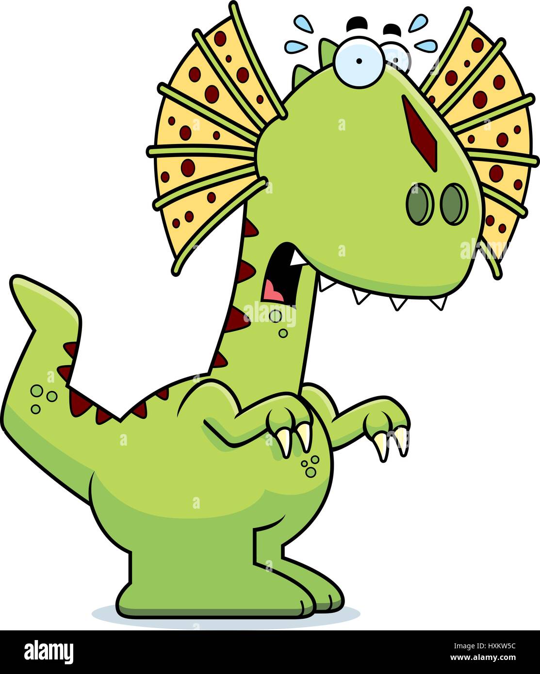 A cartoon illustration of a Dilophosaurus dinosaur looking scared Stock ...