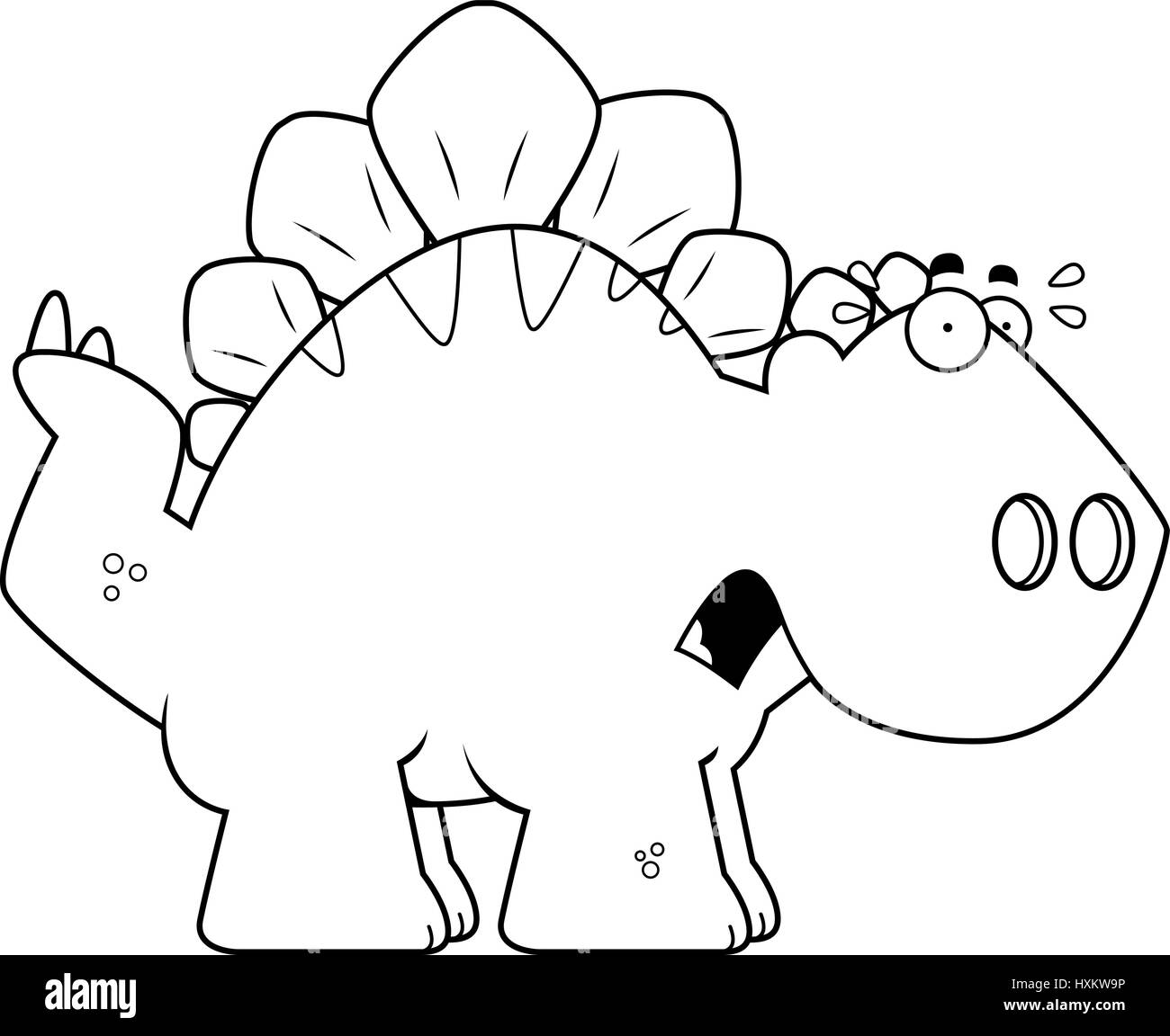 A cartoon illustration of a Stegosaurus dinosaur looking scared Stock ...