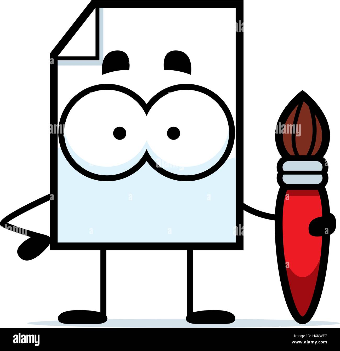 A cartoon illustration of a piece of paper with a paintbrush Stock ...