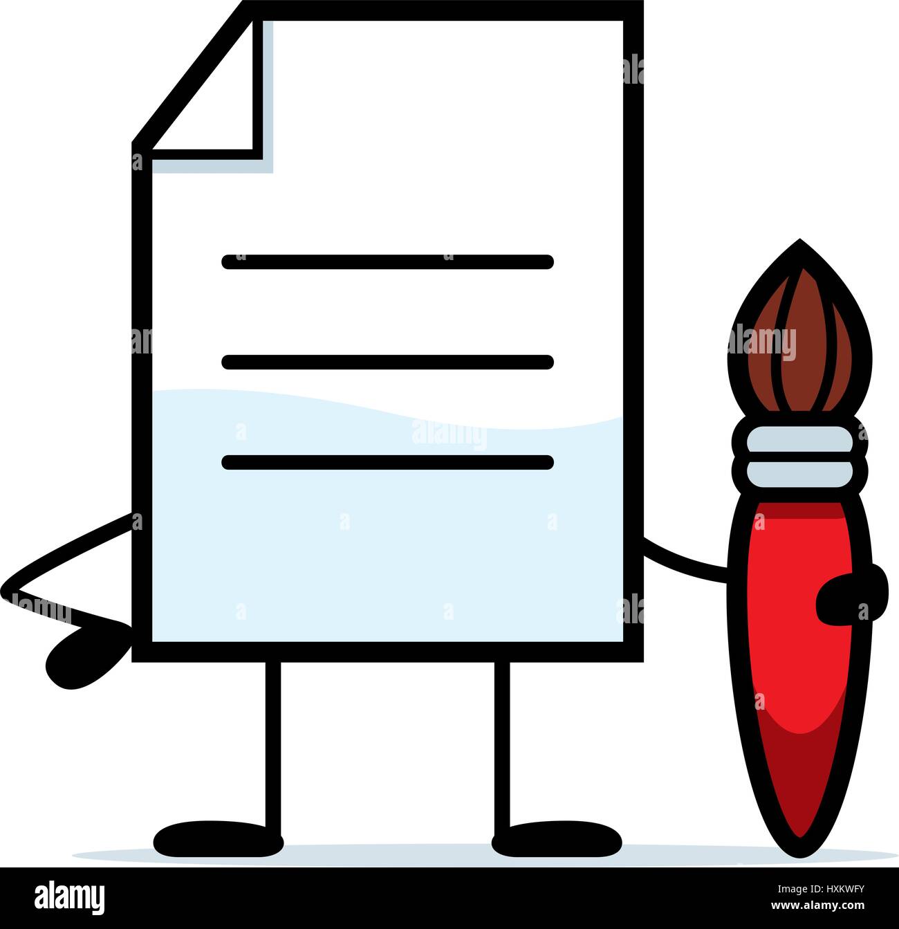 A cartoon illustration of a document with a paintbrush Stock Vector ...