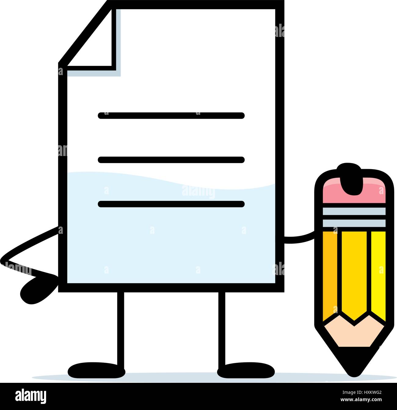 A cartoon illustration of a document with a pencil Stock Vector Image ...
