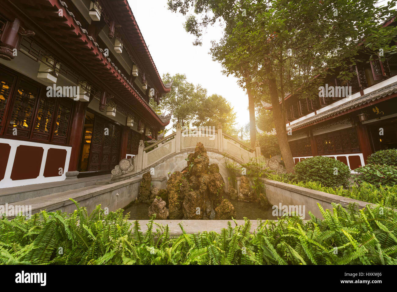 Chengdu, Sichuan Province, China - Dec 1, 2015: Traditional garden and ...