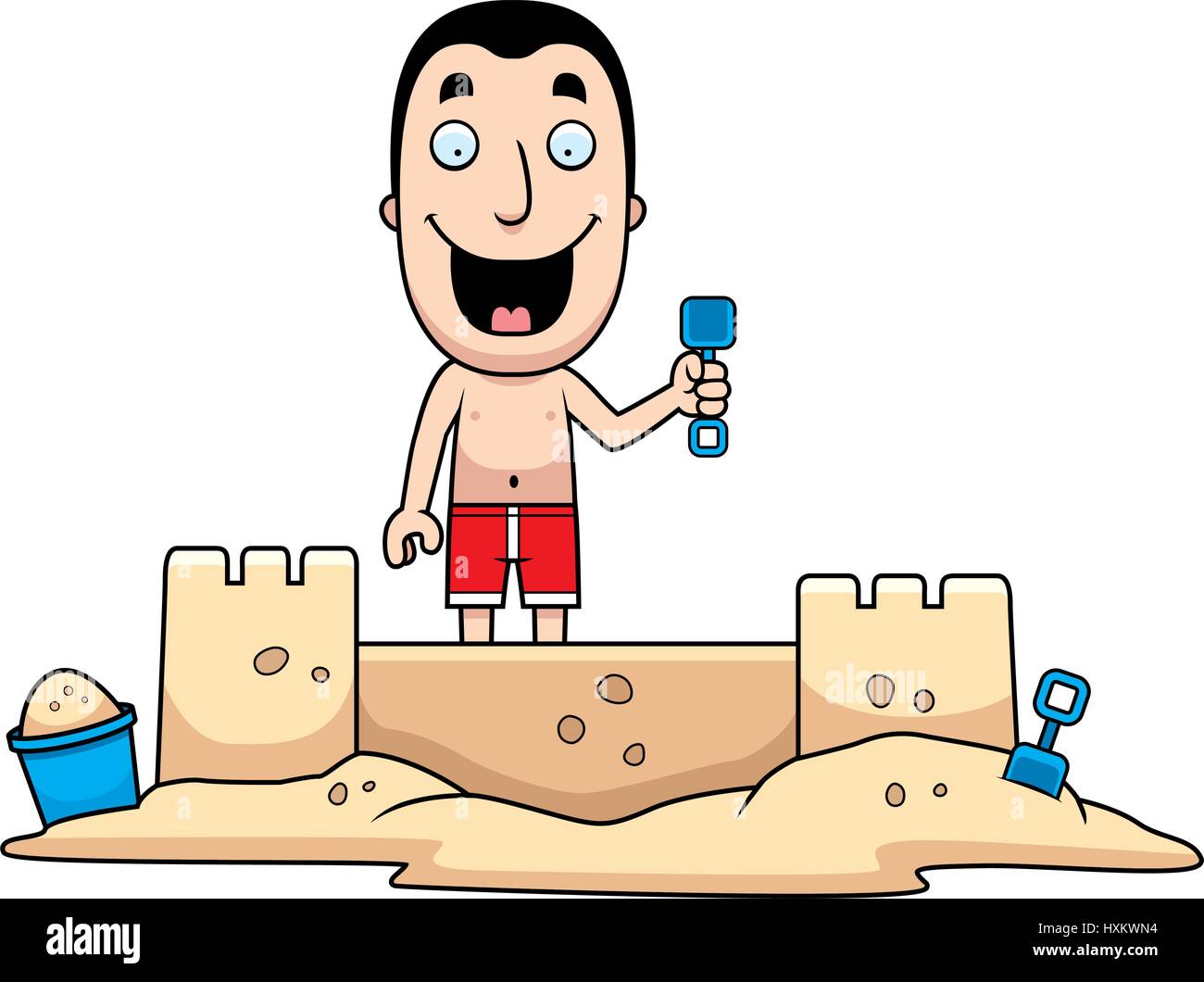 A cartoon illustration of a man building a sandcastle Stock Vector ...