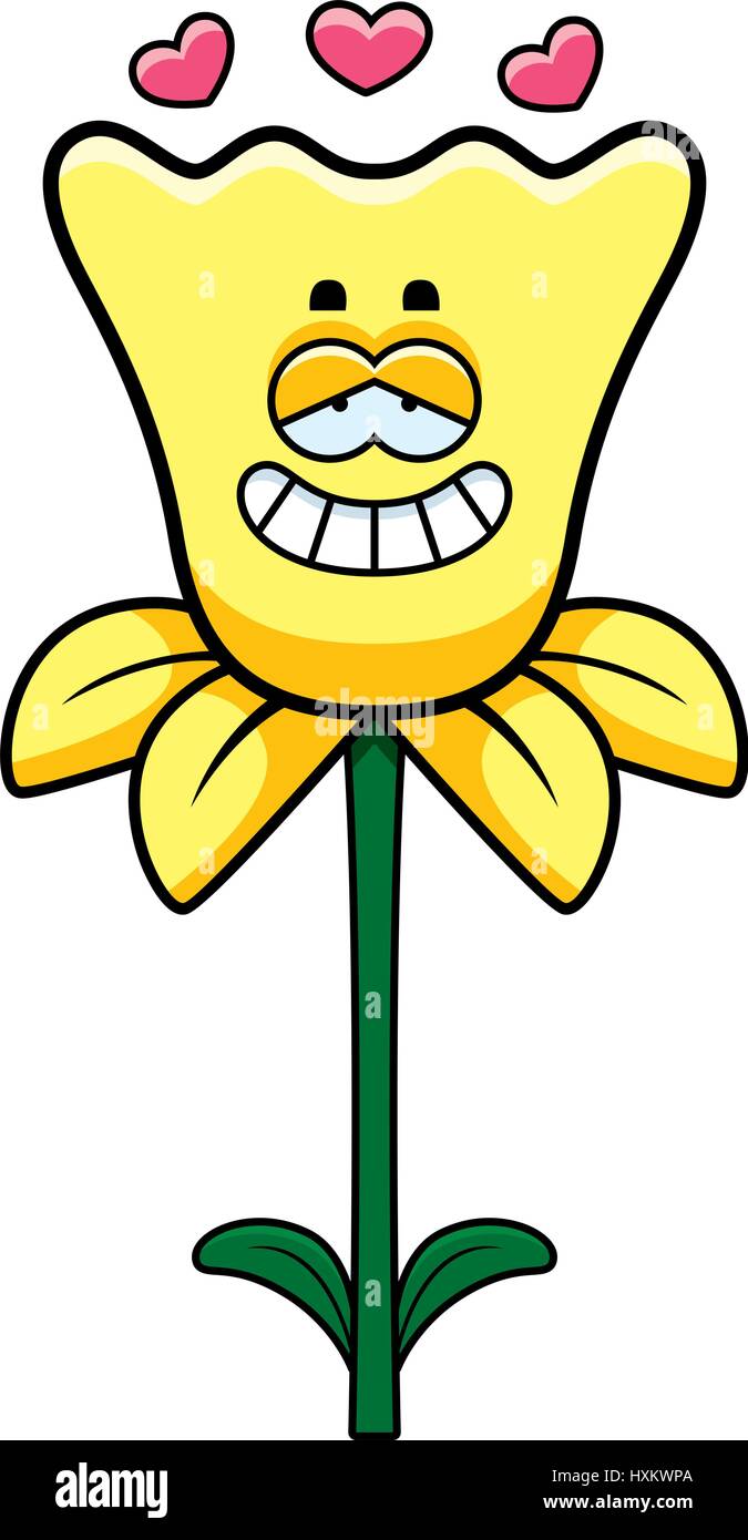 A cartoon illustration of a daffodil with an in love expression Stock ...