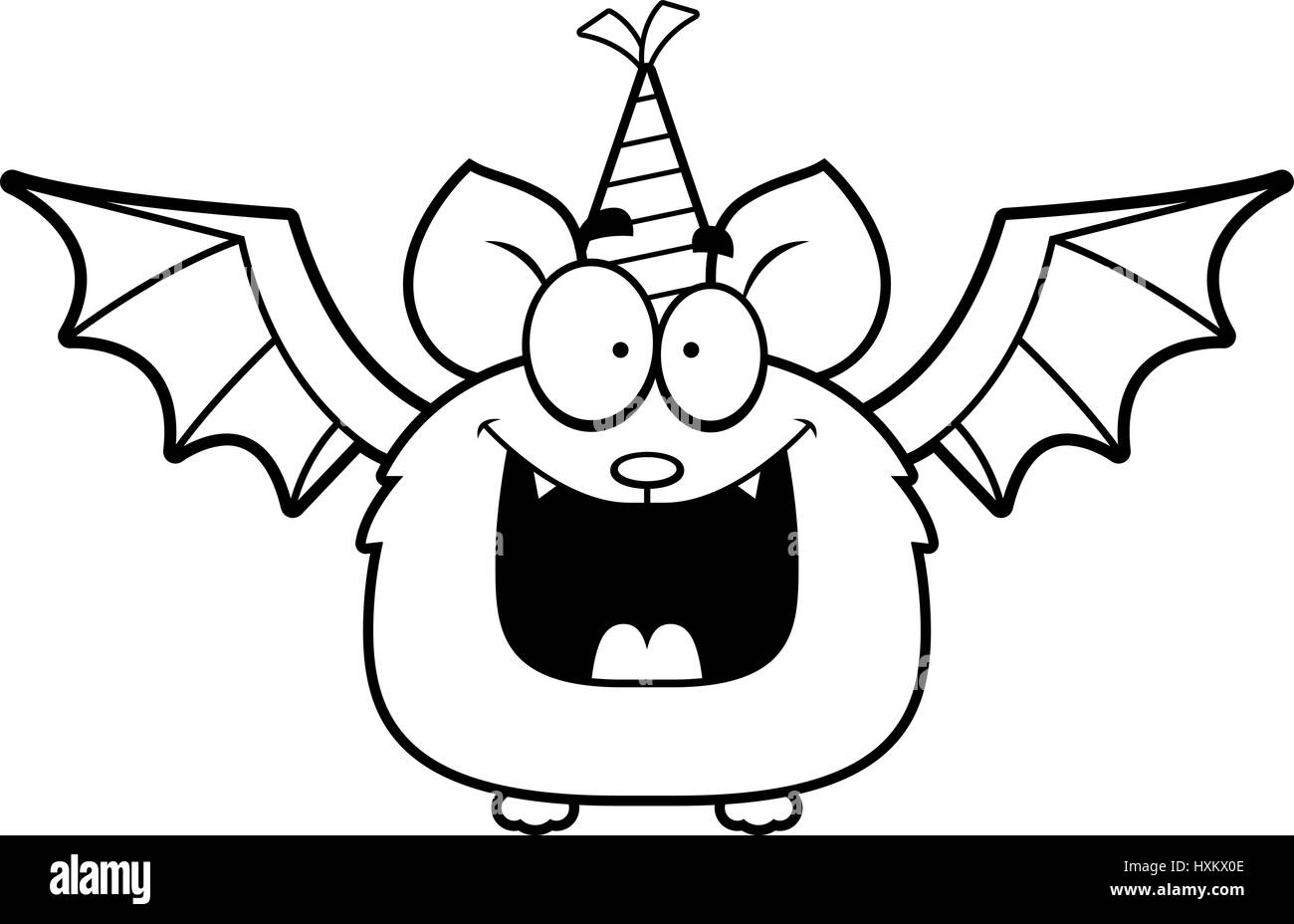 A cartoon illustration of a bat with a party hat looking happy Stock ...
