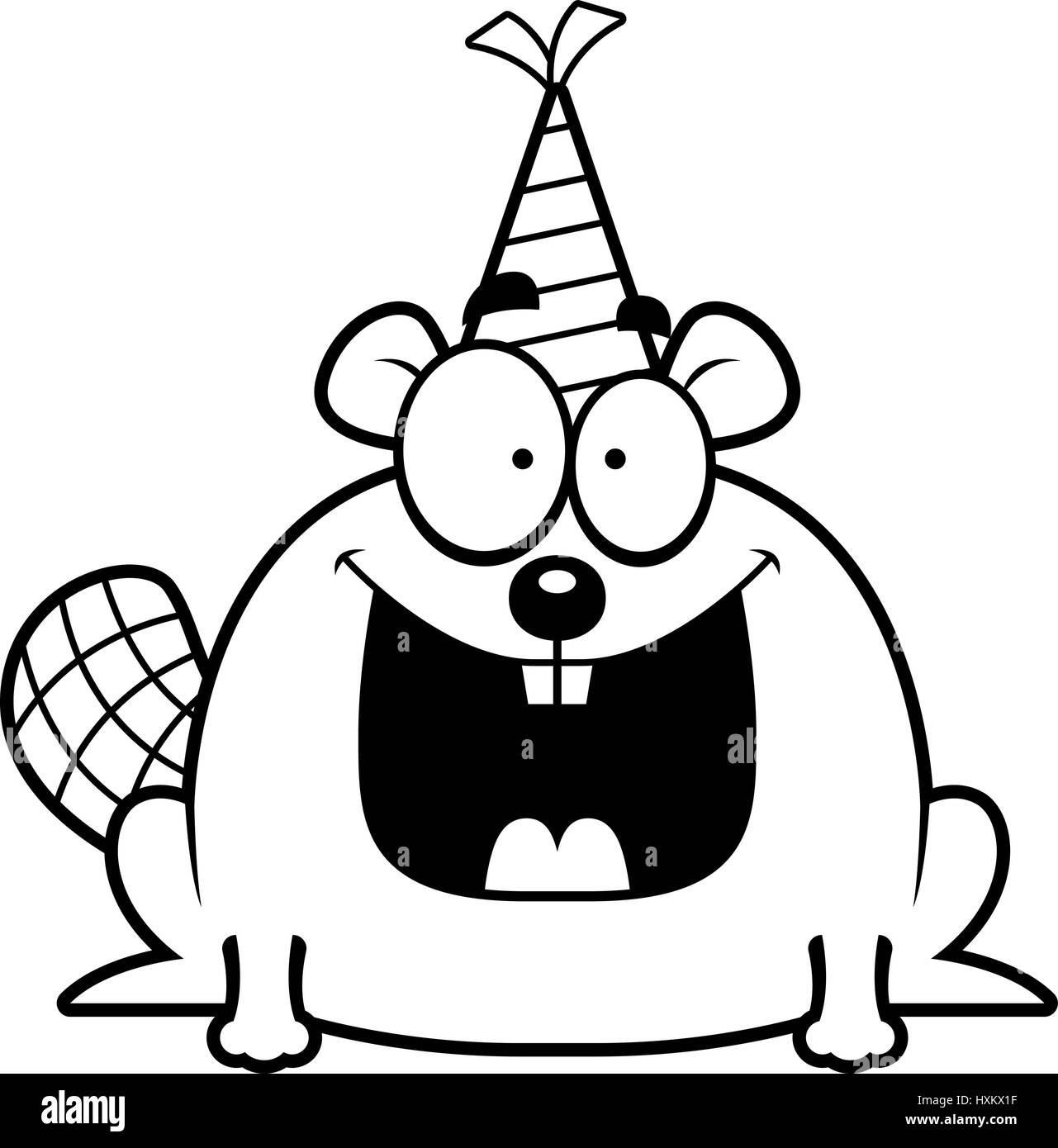 A cartoon illustration of a beaver with a party hat looking happy Stock ...