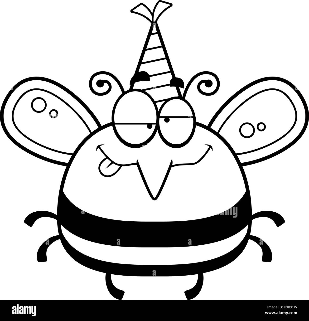 A cartoon illustration of a bee with a party hat looking drunk Stock ...
