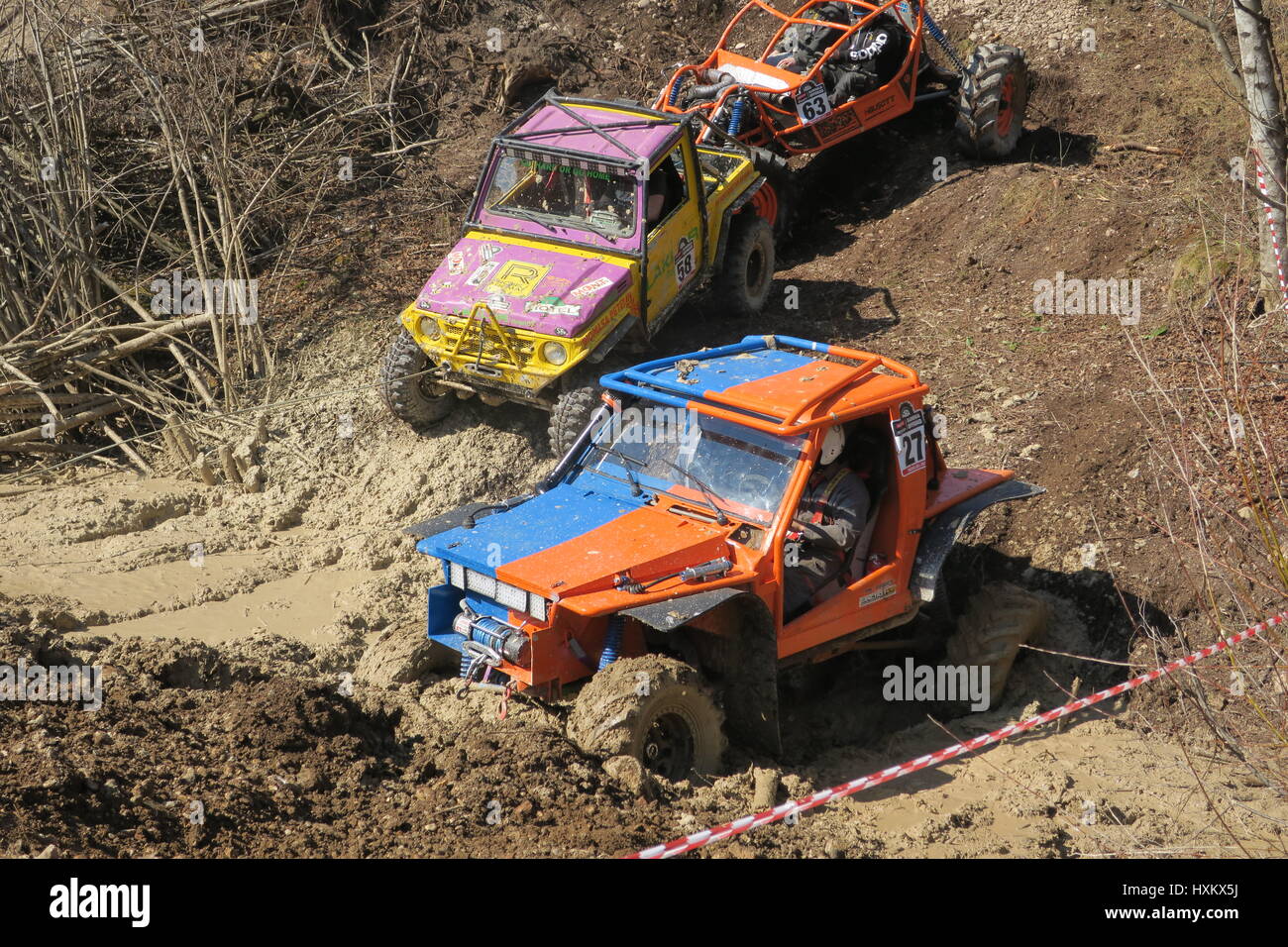 Off-road car got stuck in mud, all-terrain vehicle is fixed with steel ...