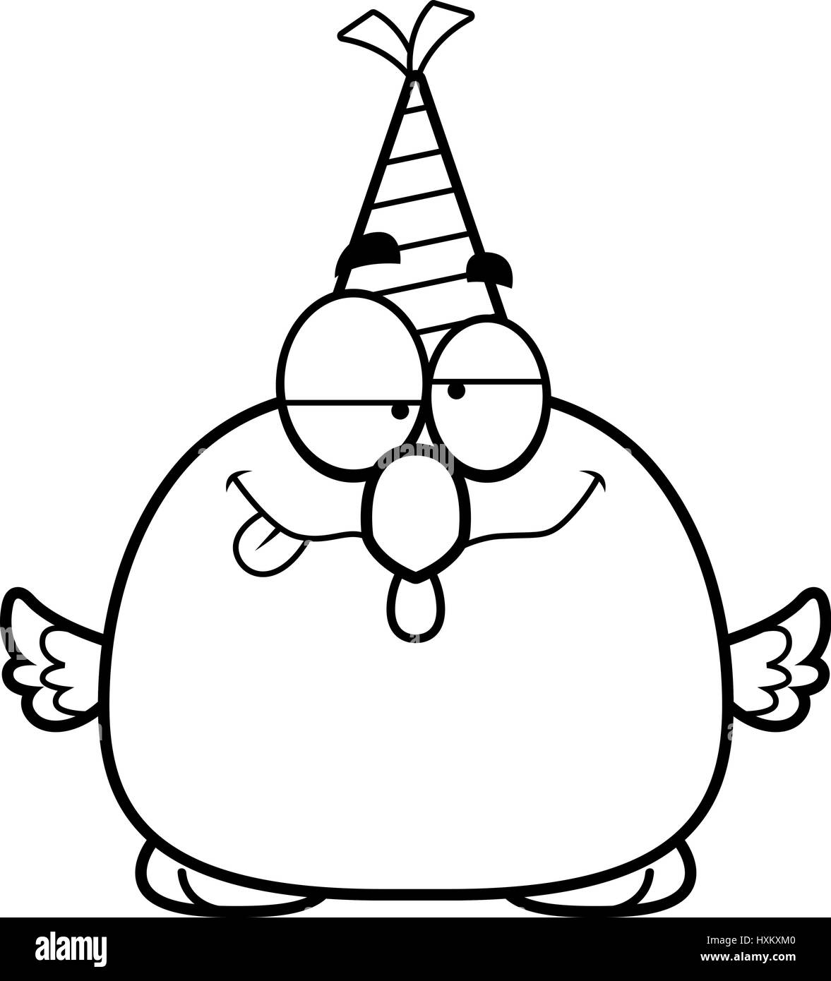 A cartoon illustration of a chicken with a party hat looking drunk ...
