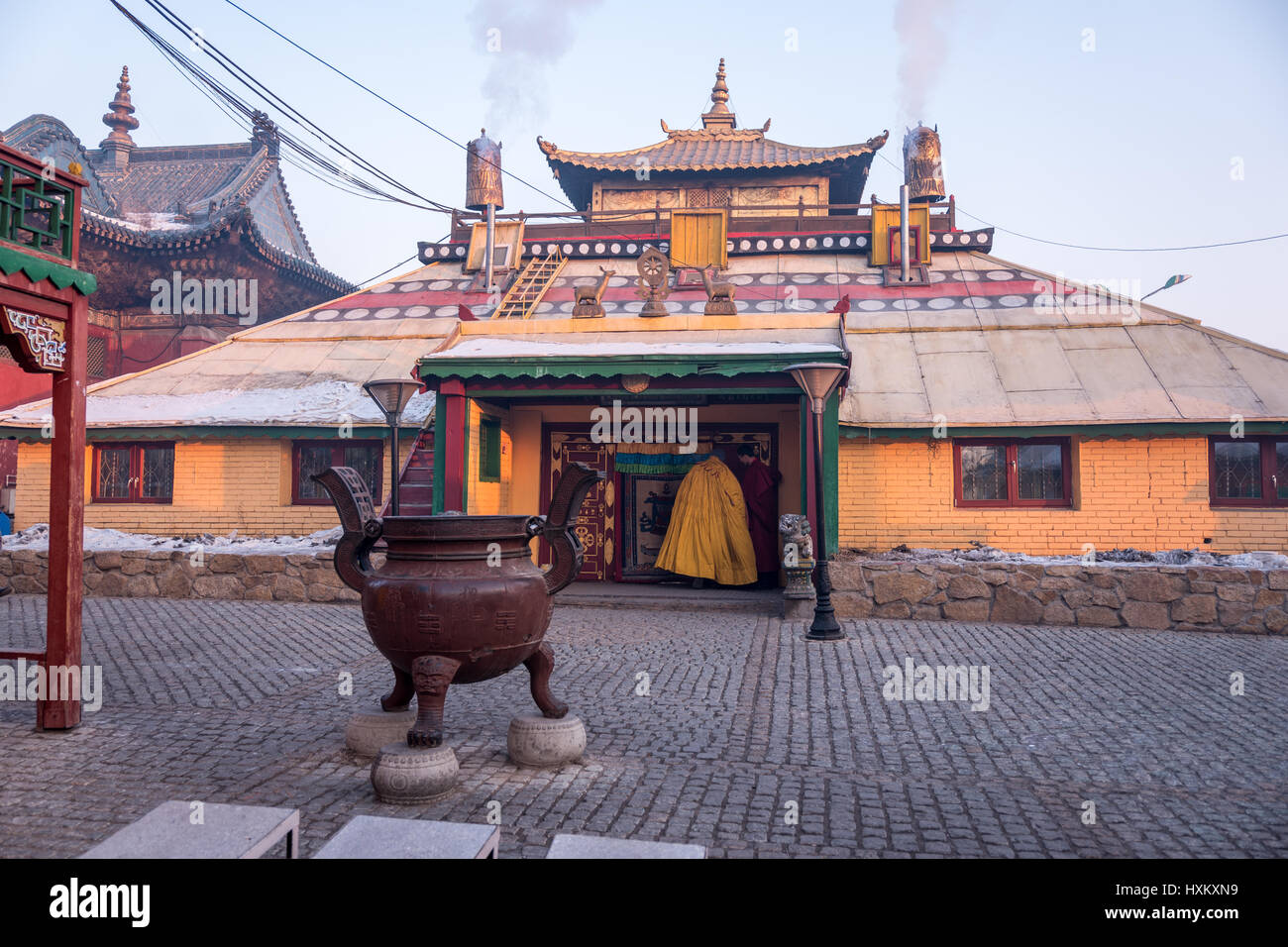 Morning chants and prayers at Buddhist Temple in Ulaanbaatar, Mongolia ...