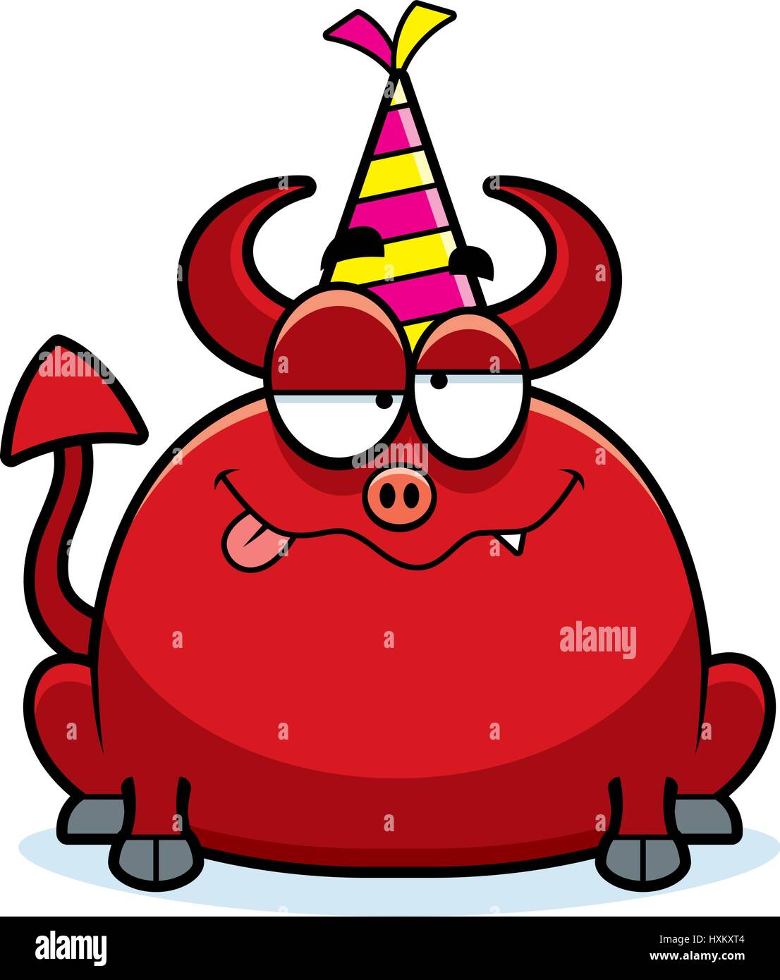 A cartoon illustration of a little devil with a party hat looking drunk ...