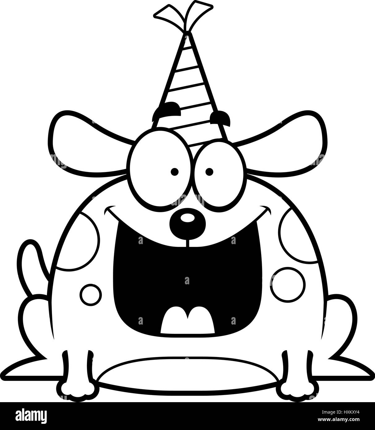 A cartoon illustration of a dog with a party hat looking happy Stock ...