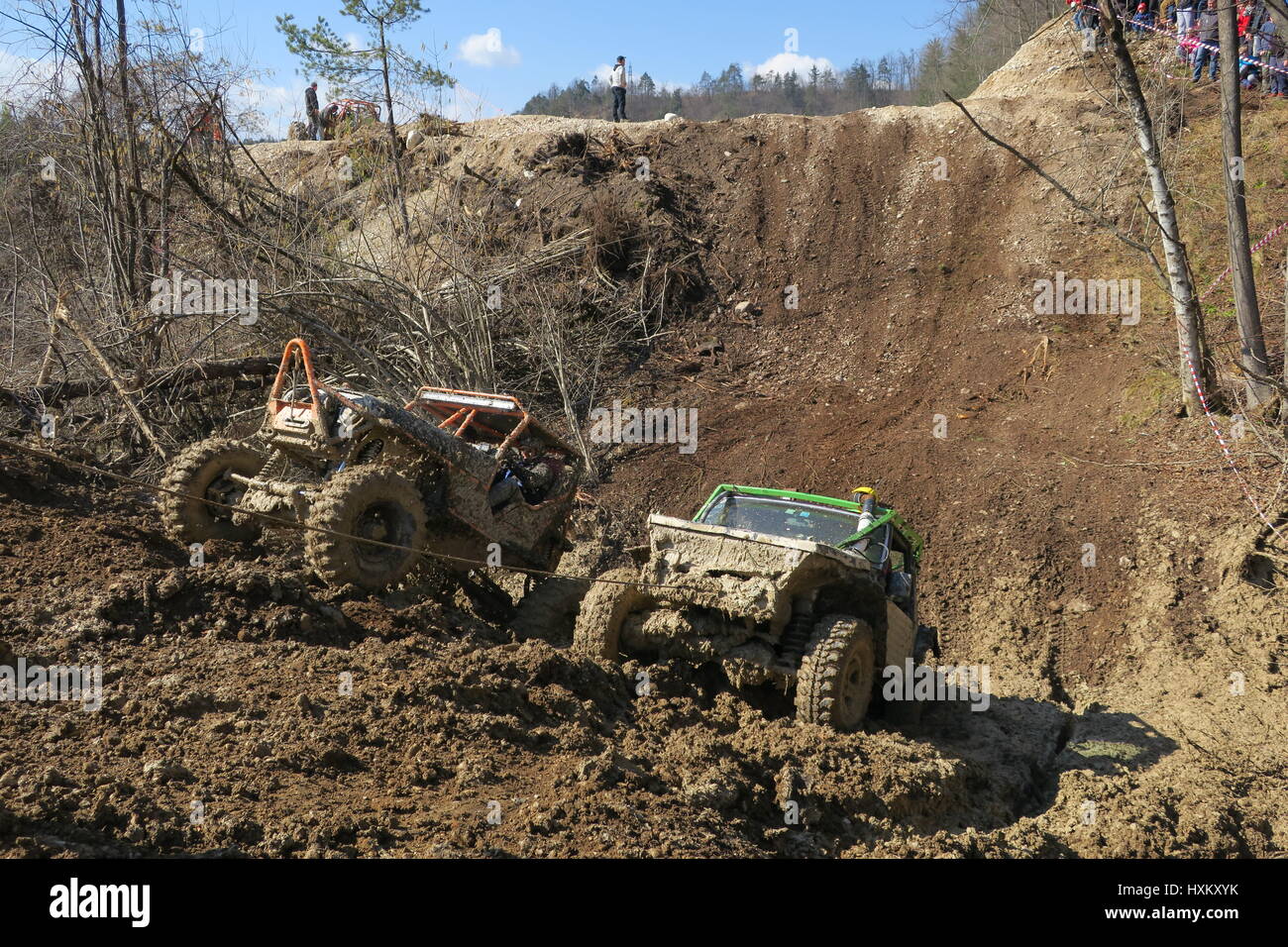 The off road race 4x4 drive vehicles in Gravel pit in Radovljica in ...