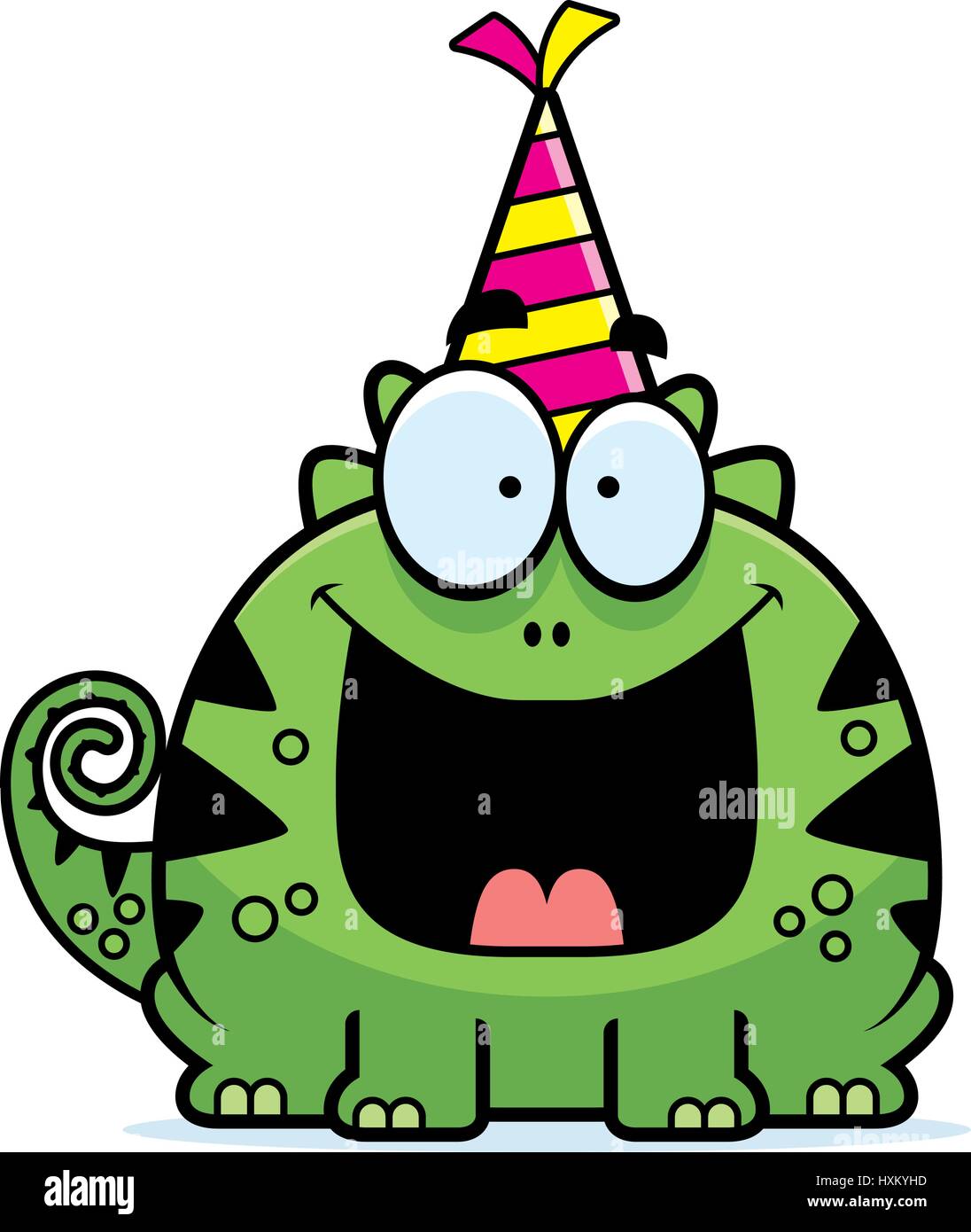 A cartoon illustration of a lizard with a party hat looking happy Stock ...